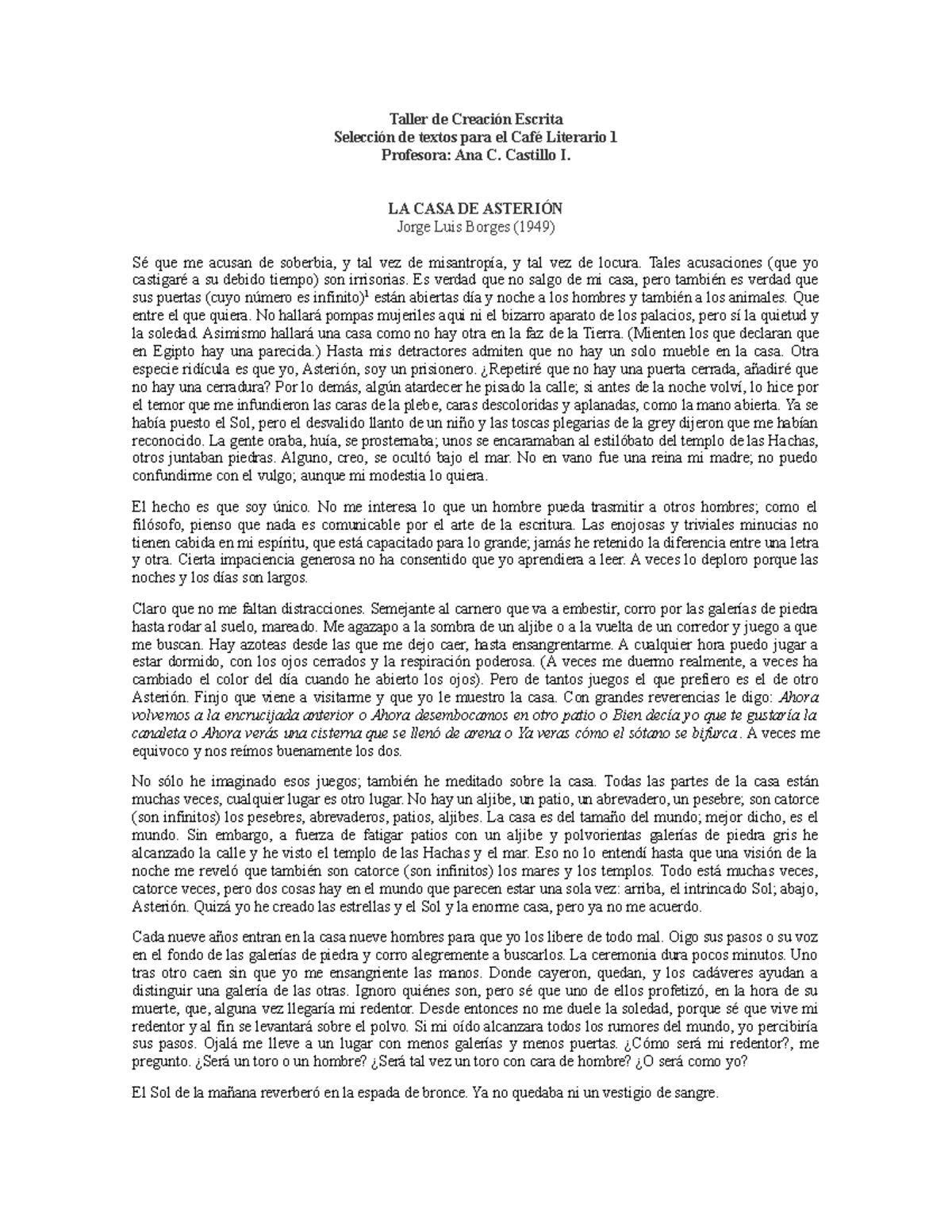 Textos expresivos - Taller de Creación Escrita Selección de textos para ...