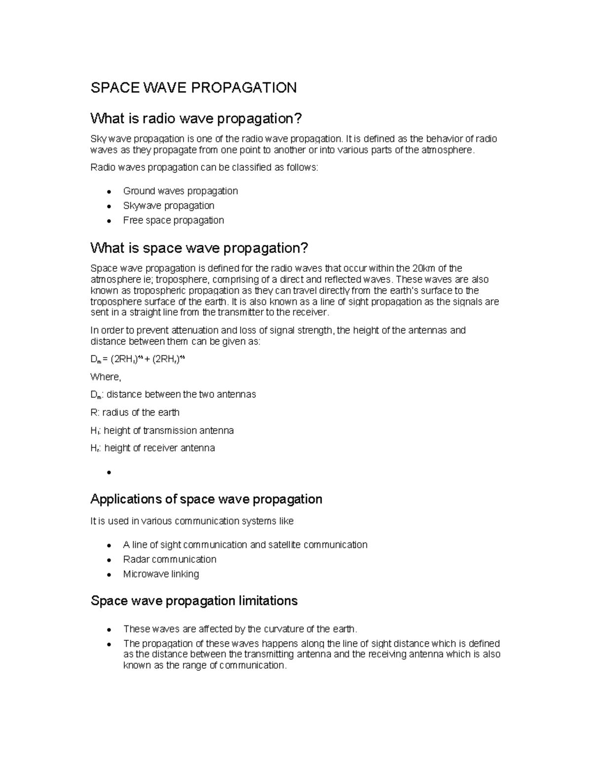 Space WAVE Propagation - SPACE WAVE PROPAGATION What is radio wave ...