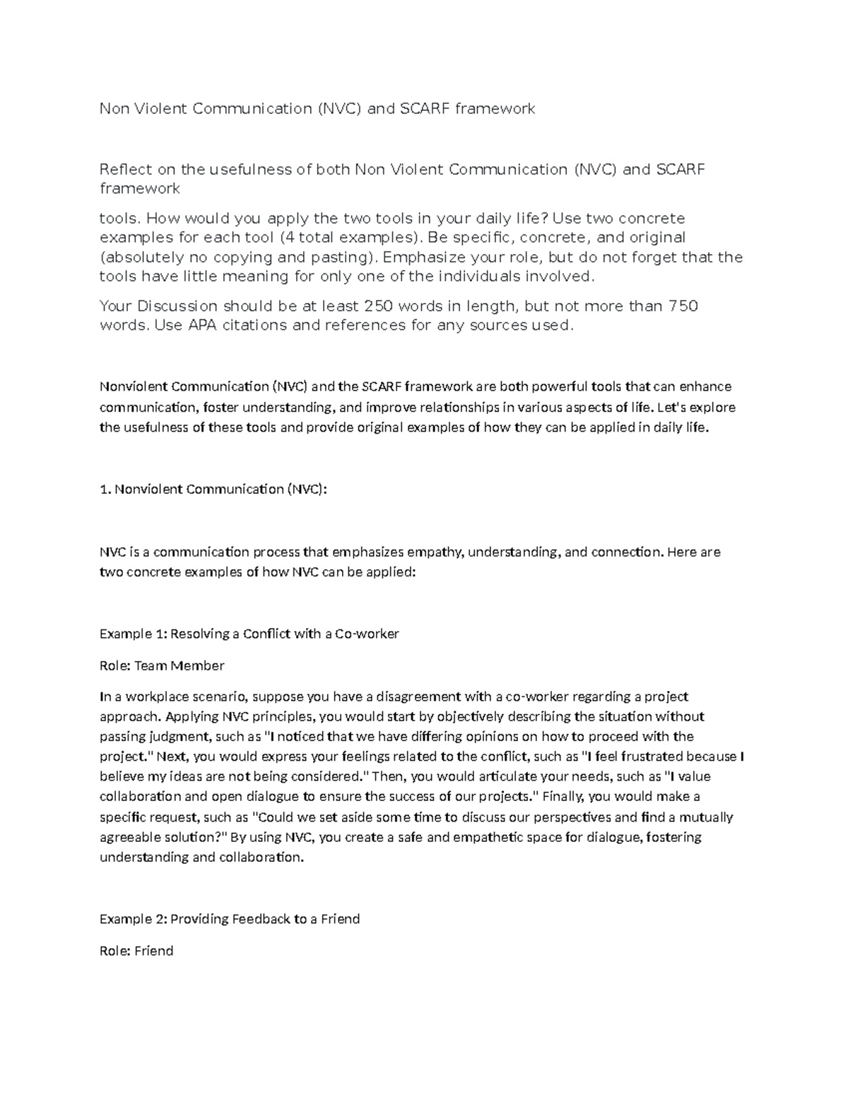 PYSc 1205 DF unit 5 - Class discussion - Non Violent Communication (NVC) and SCARF framework ...