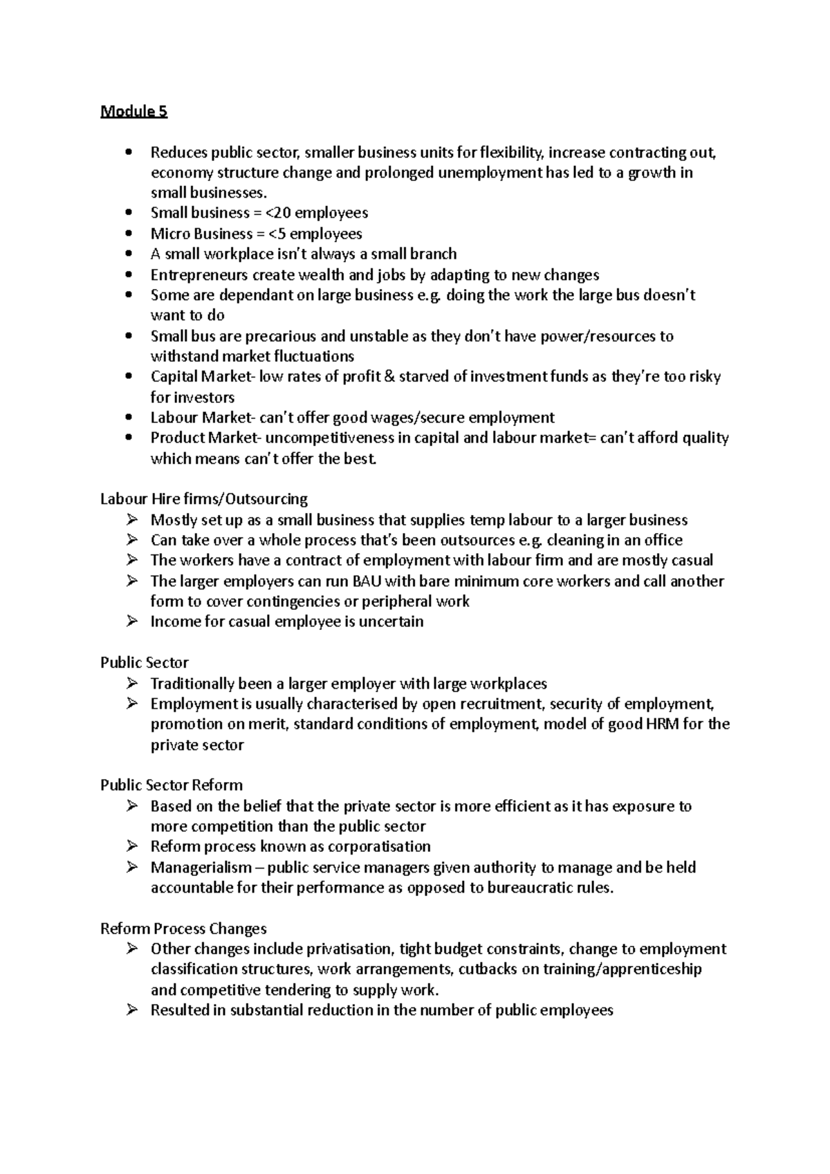 Study Notes - Module 5 Reduces public sector, smaller business units ...