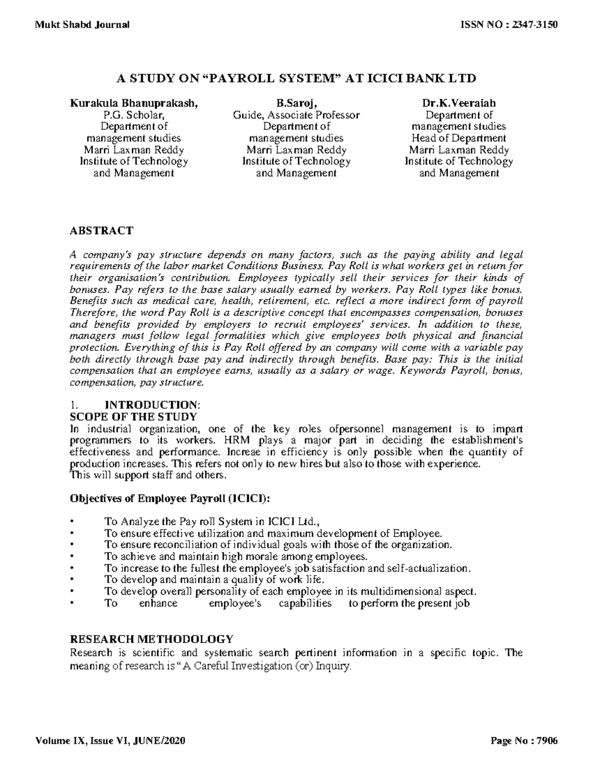 Payroll 4 - A STUDY ON “PAYROLL SYSTEM” AT ICICI BANK LTD Kurakula ...