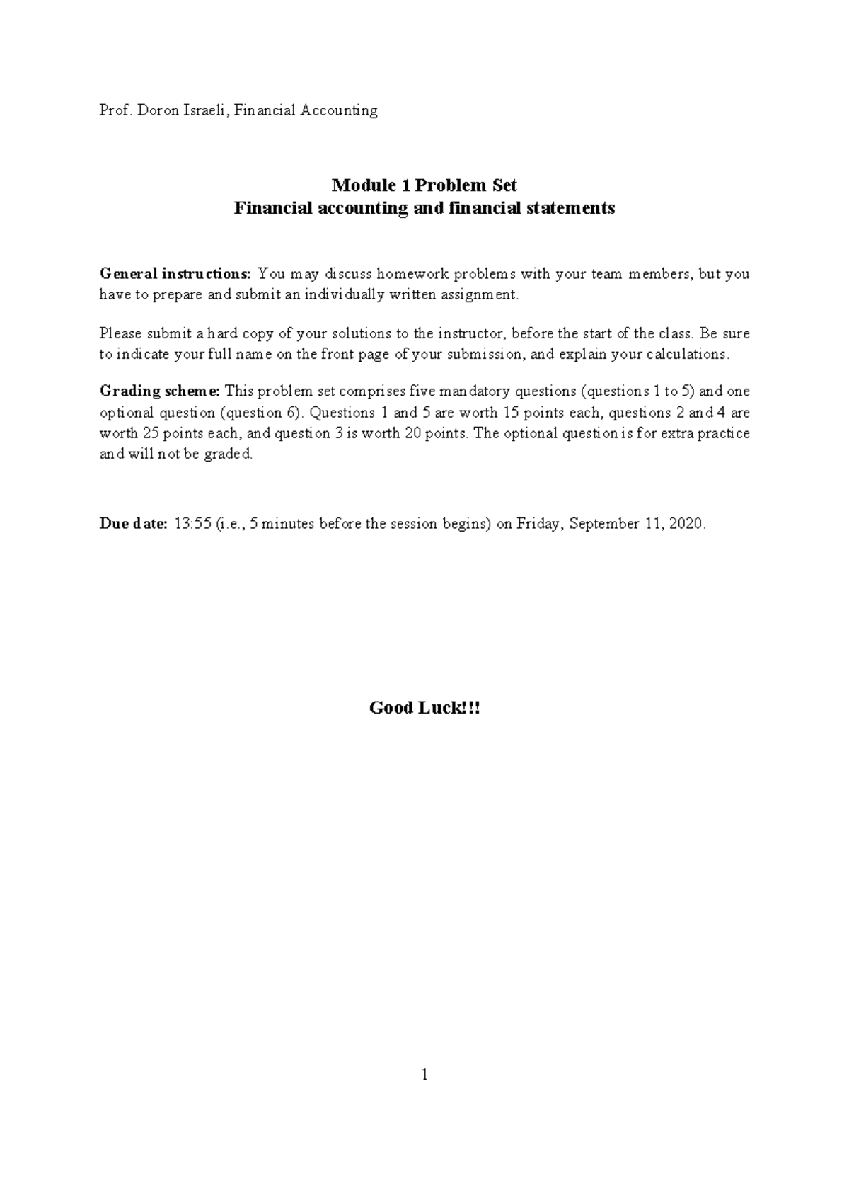 Module 1 problem set one on accounting basics - Intermediate Accounting ...