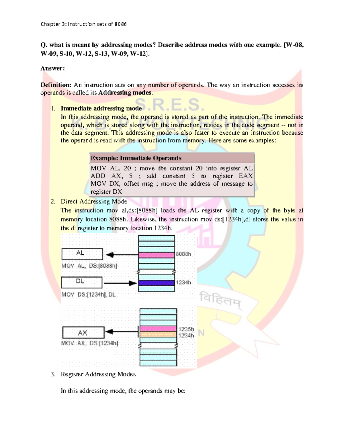 Instuction set of 8086 microprocessor - Q. what is meant by addressing modes? Describe address ...