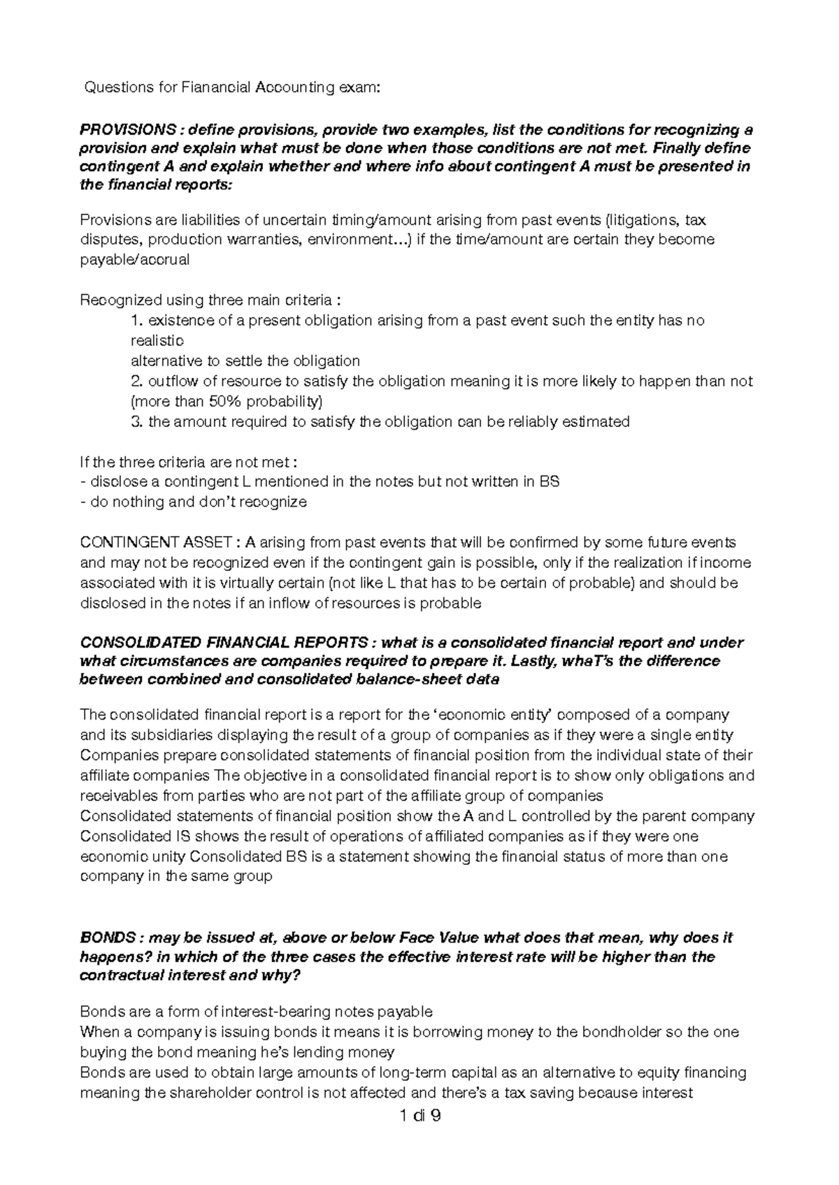 Qst fin acc - Questions - Questions for Fianancial Accounting exam ...
