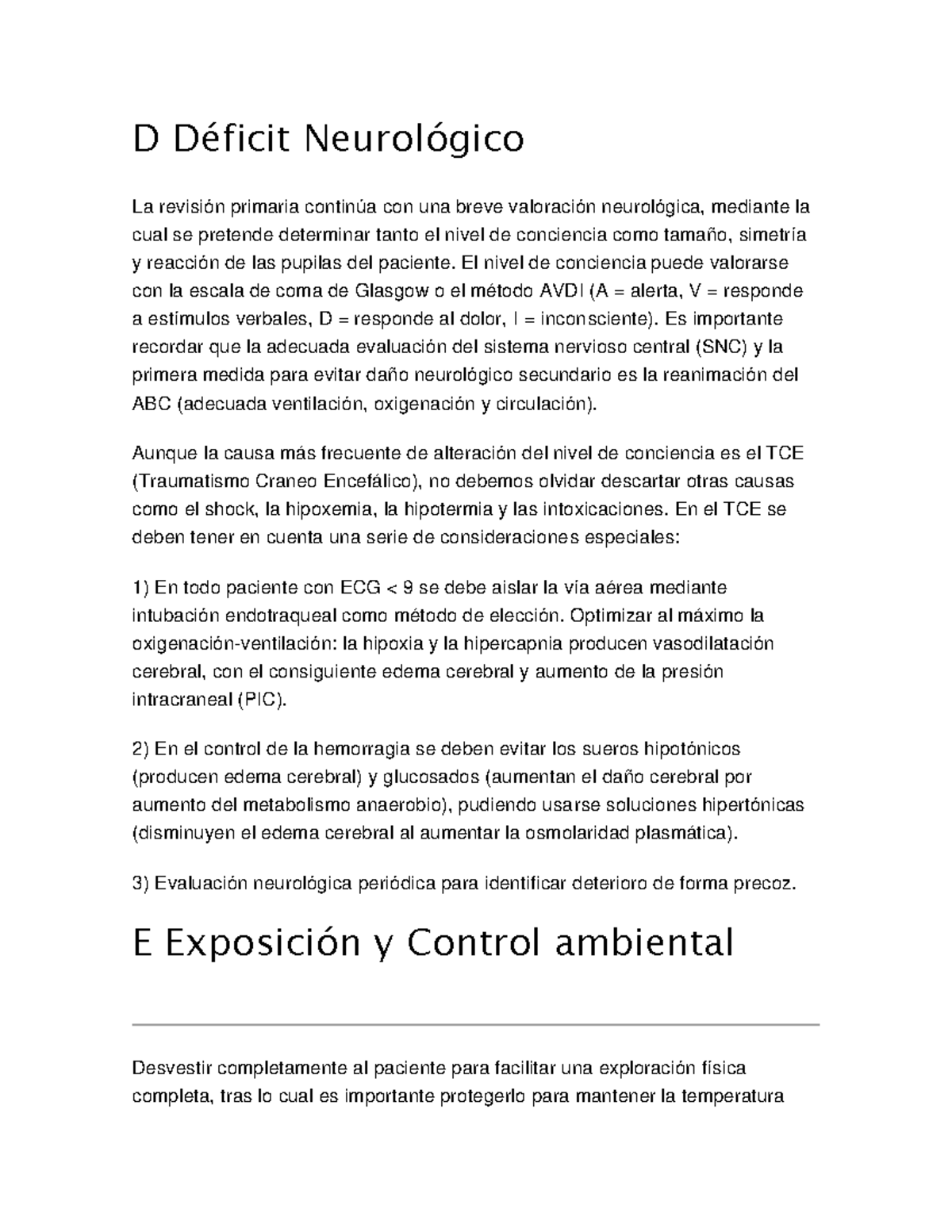 Déficit Neurológico y Exposición y control ambiental - Warning: TT: undefined function: 32 D ...