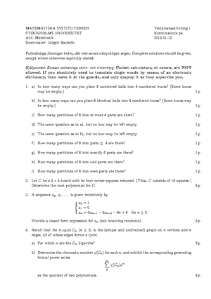 Combinatorics exercises for the class - Combinatorics Qualifying Exam ...