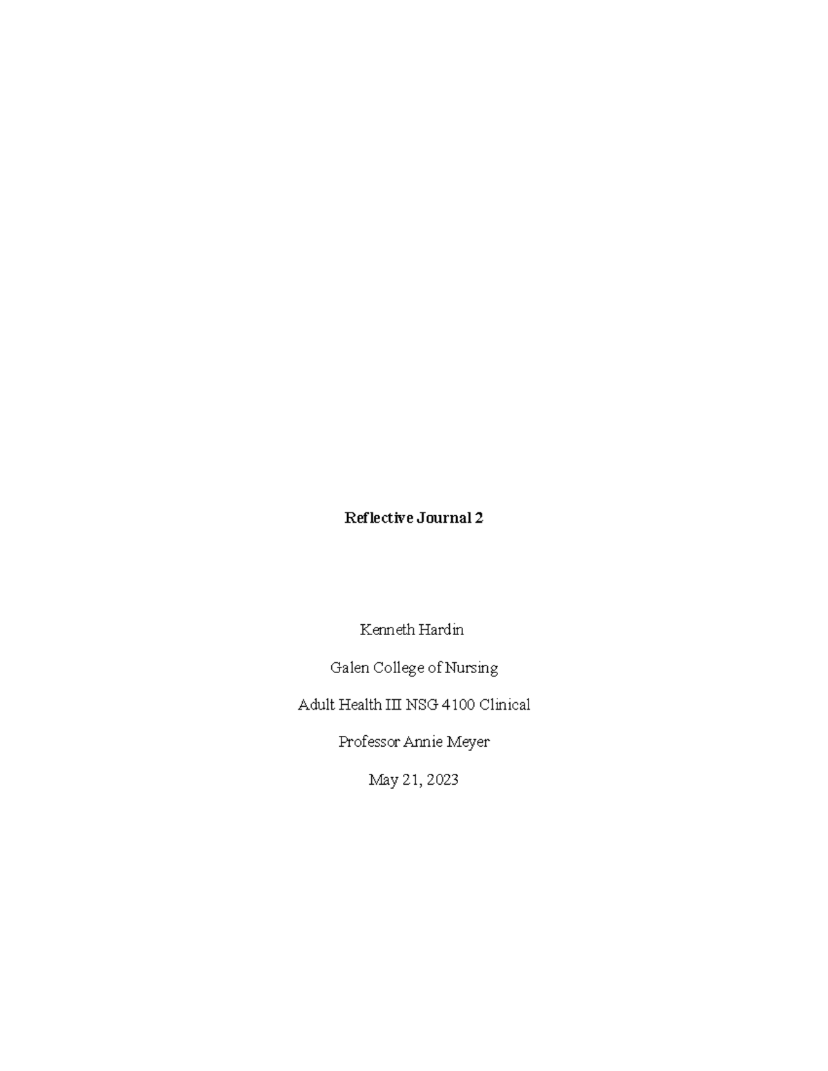 Reflective Journal 2 4100C summer 2023 - Reflective Journal 2 Kenneth ...