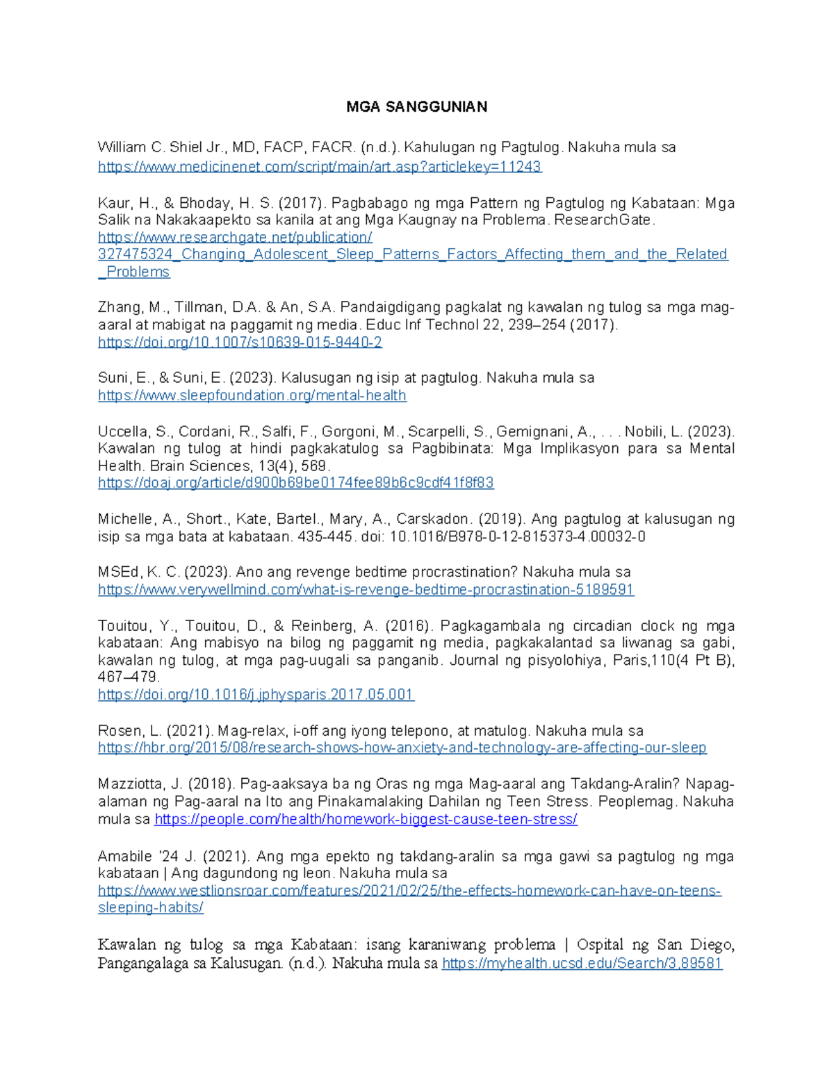 MGA- Sanggunian-FPLA - MGA SANGGUNIAN William C. Shiel Jr., MD, FACP ...