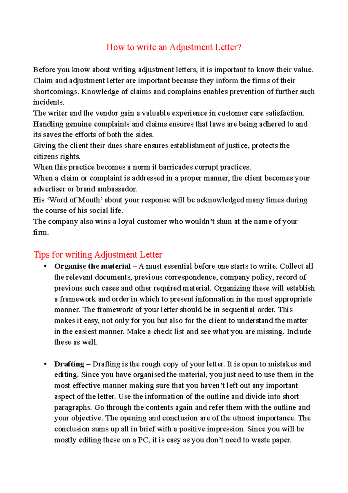 How to write an adjustment letter - How to write an Adjustment Letter ...