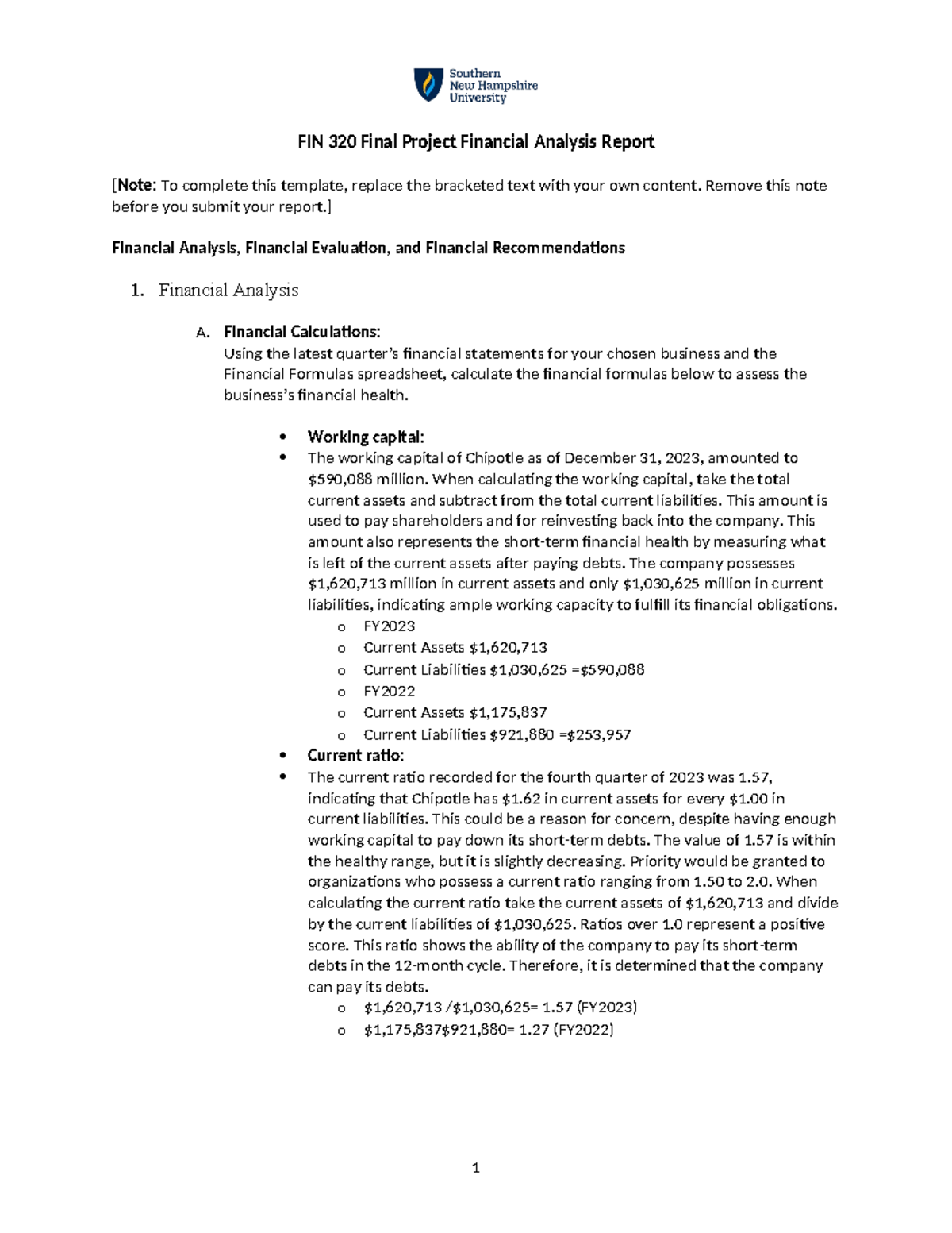 FIN 320 Final Project Financial Analysis Report - Remove this note ...
