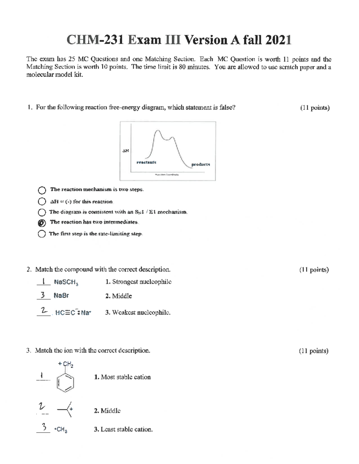 Old Exam III fall 2022 KEY - CHM-231 - Studocu