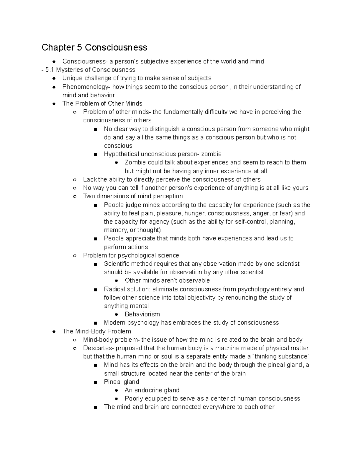 PSYCH 101 Notes - Chapter 5 Consciousness Consciousness- a person’s ...