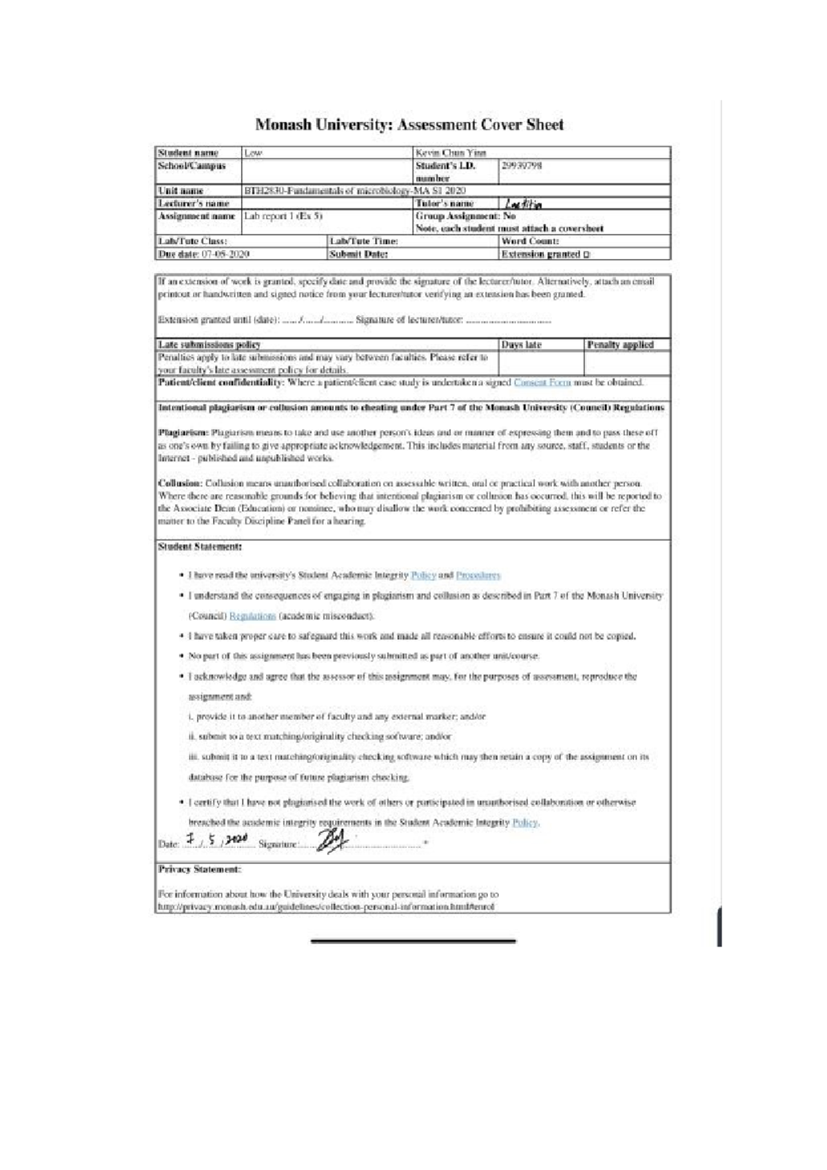 BTH 2830 report 1 - This was during the MCO - Report 1: Bacterial ...