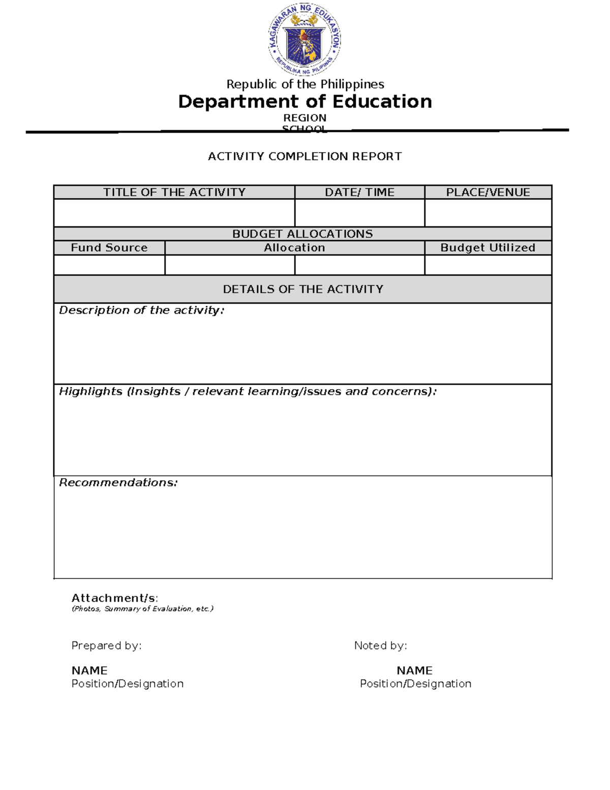 Activity- Report-Template - Republic of the Philippines Department of ...