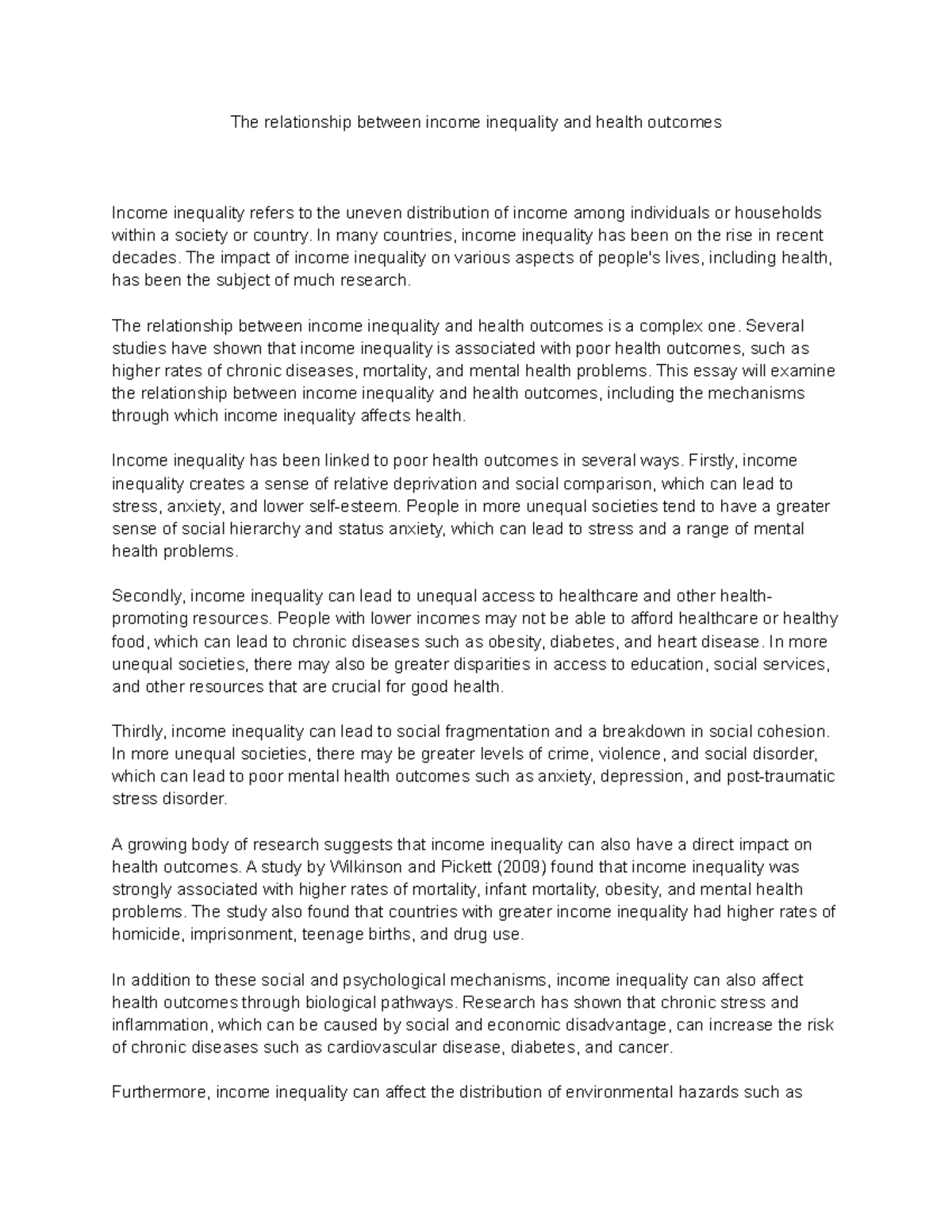 The relationship between income inequality and health outcomes - In ...