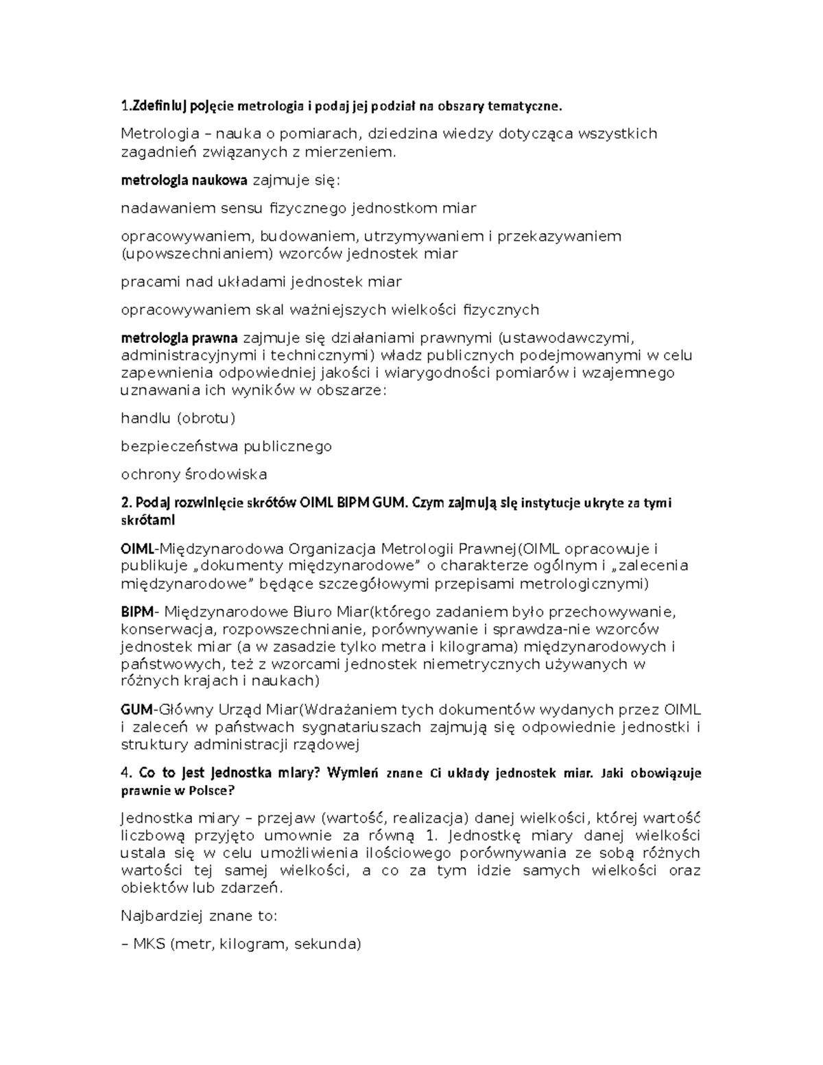 WDM1-2 - kolokwium wdm - 1 pojęcie metrologia i podaj jej podział na ...