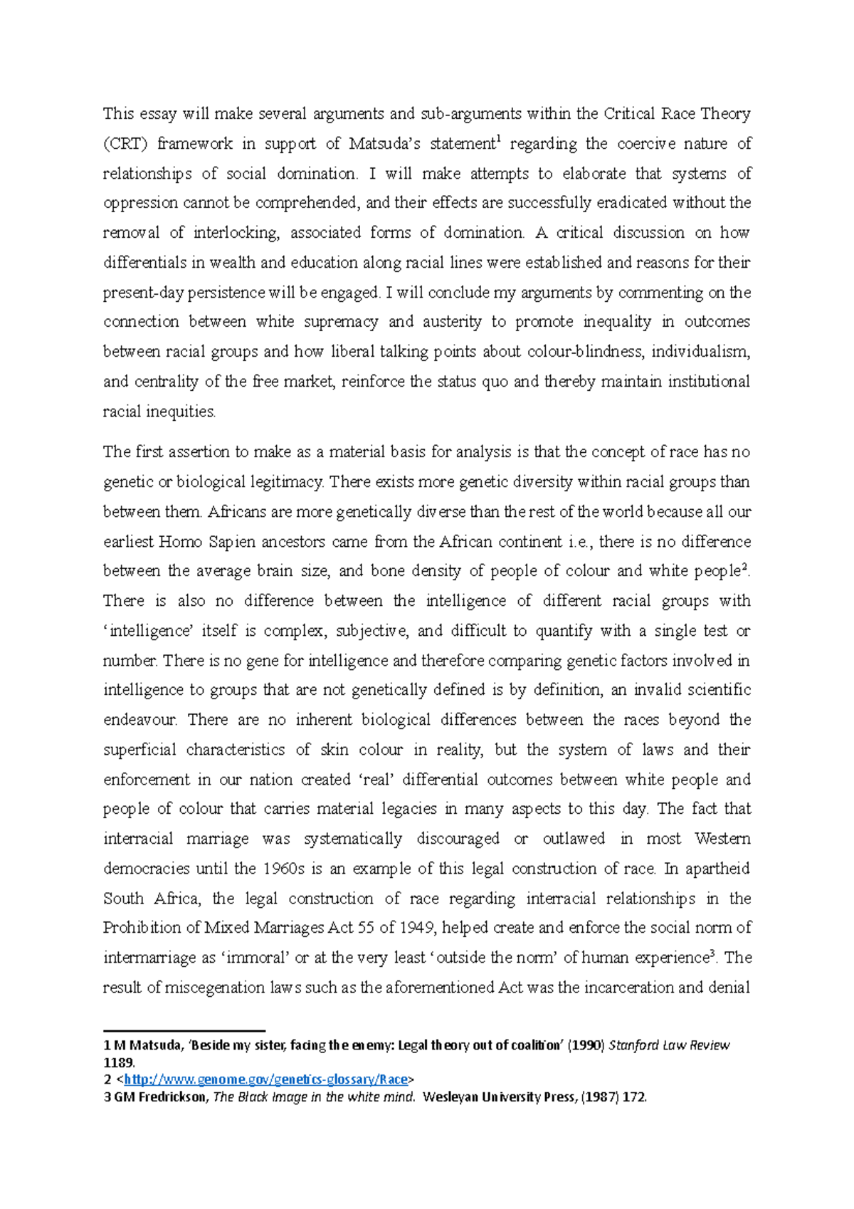 Critical Race Theory - Sample of the November exam essay. - This essay ...