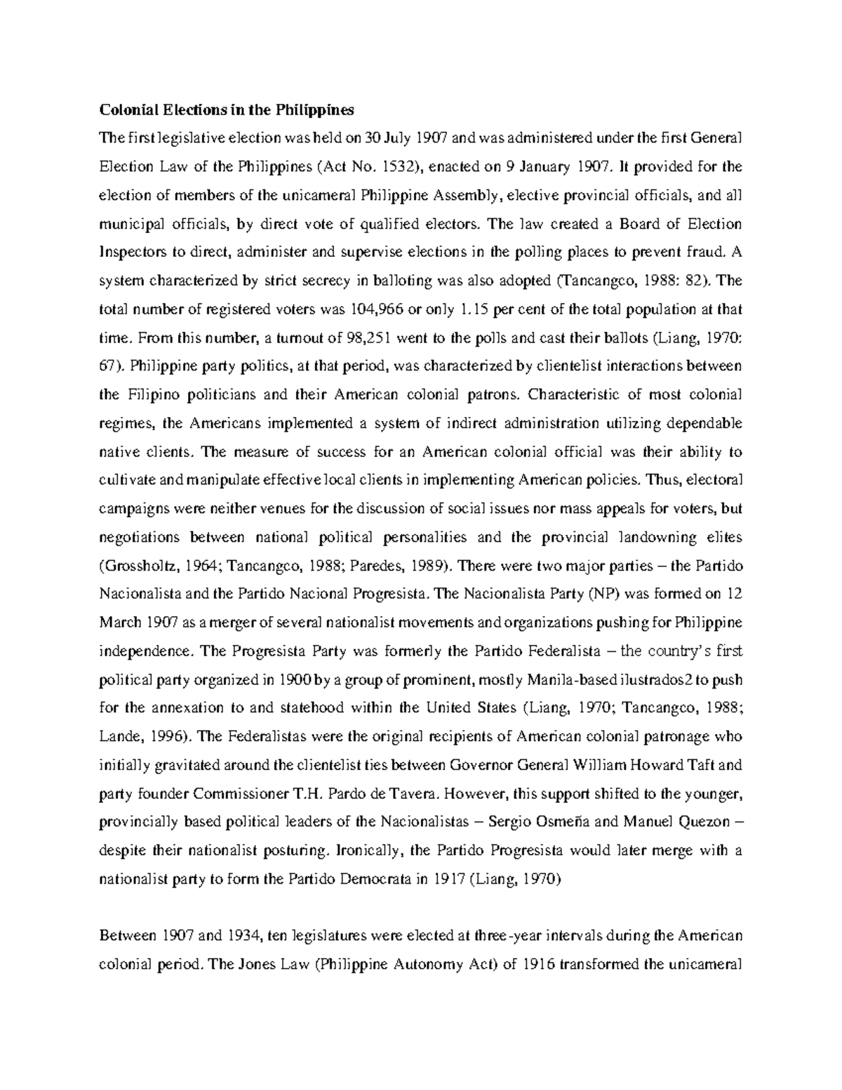 Colonial Elections in the Philippines - 1532), enacted on 9 January ...