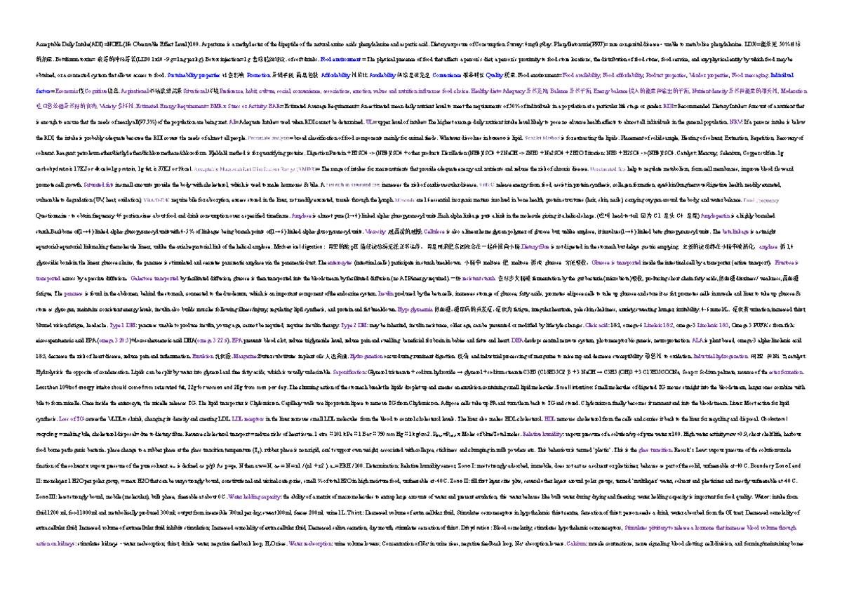Final cheat sheet - Acceptable Daily Intake(ADI) =NOEL (No Observable ...