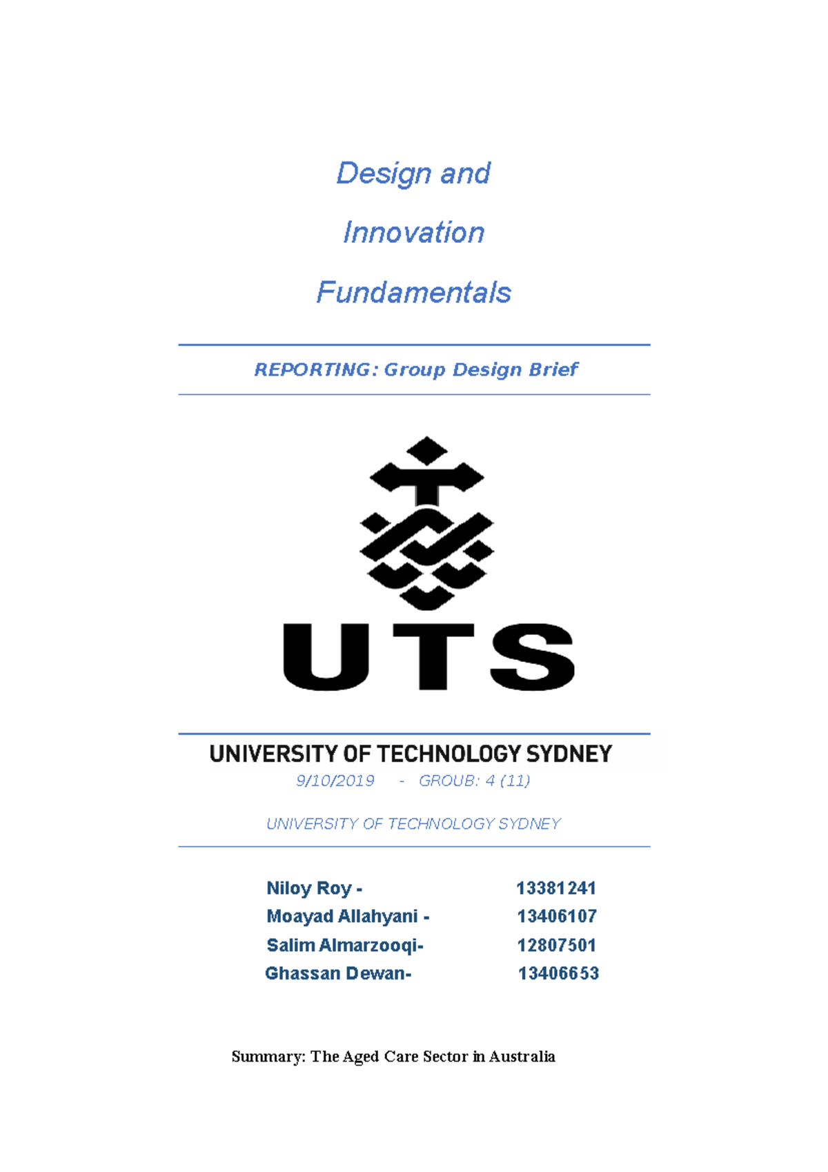 Final Report - design brief - Design and Innovation Fundamentals ...