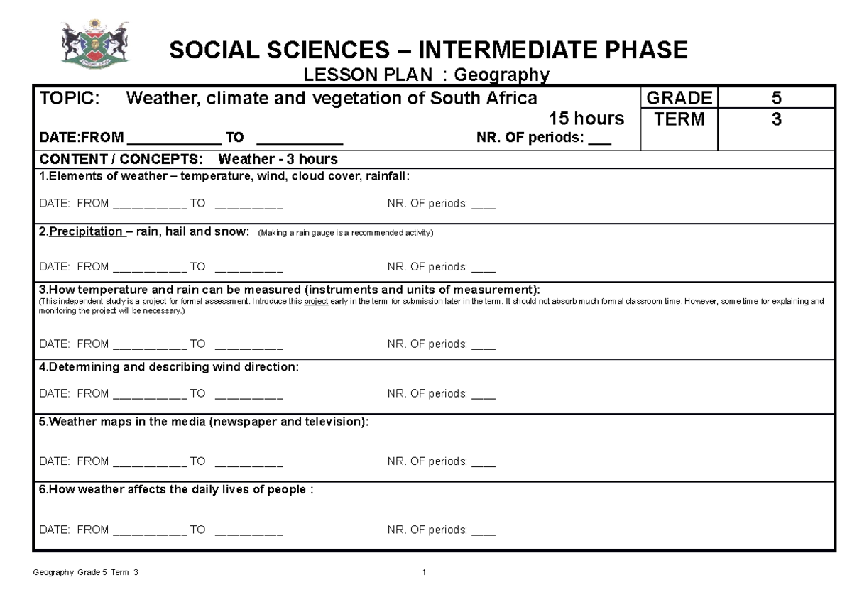 Geography-term-3-grade-5 - SOCIAL SCIENCES – INTERMEDIATE PHASE LESSON ...