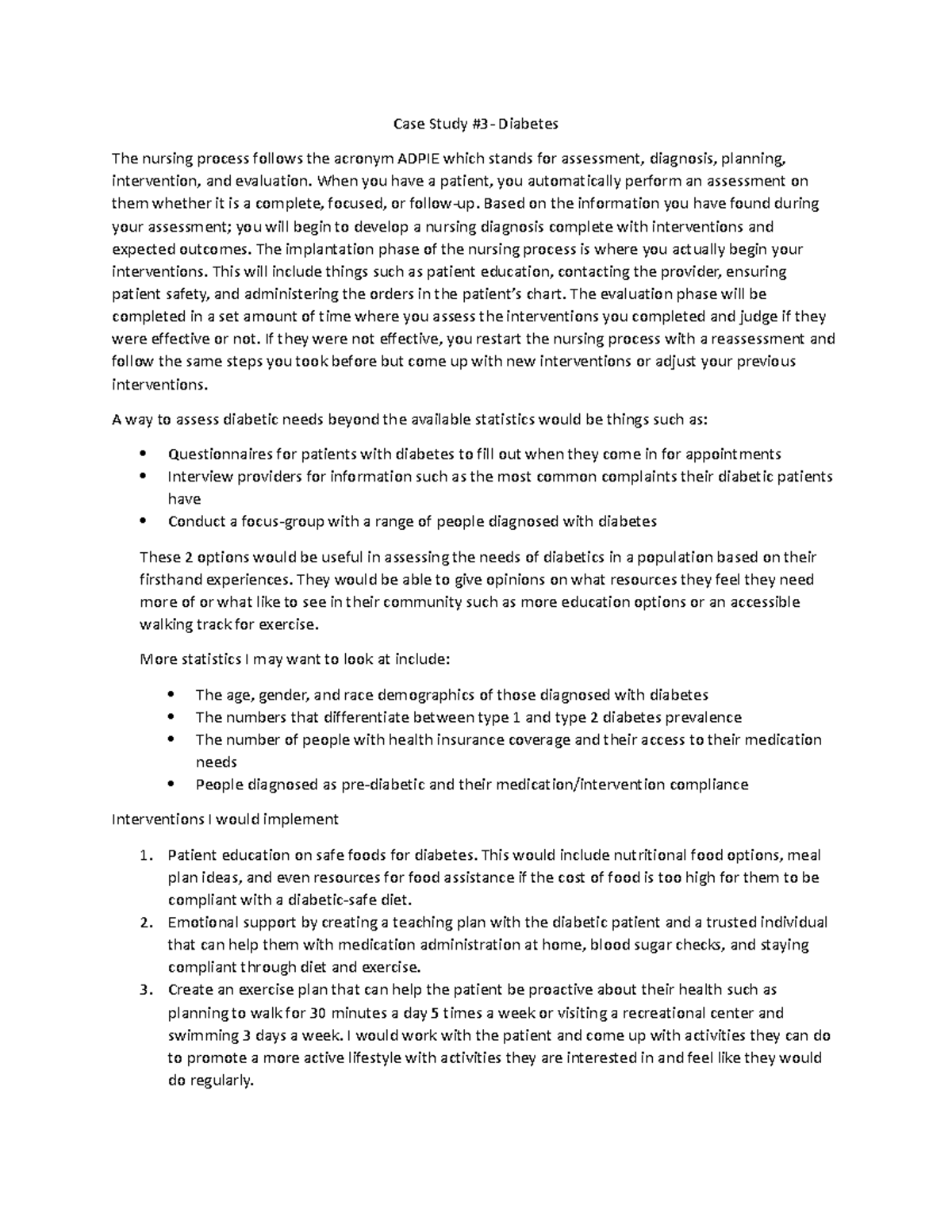 Diabeticcasestudygroupproject - NUR206 - Fortis - Studocu