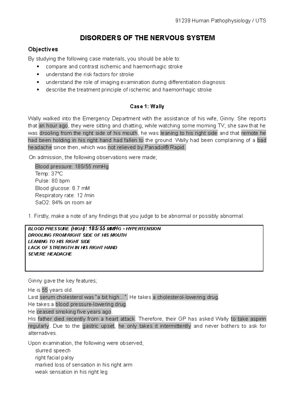 Week 3 - Nervous System worksheet - DISORDERS OF THE NERVOUS SYSTEM ...