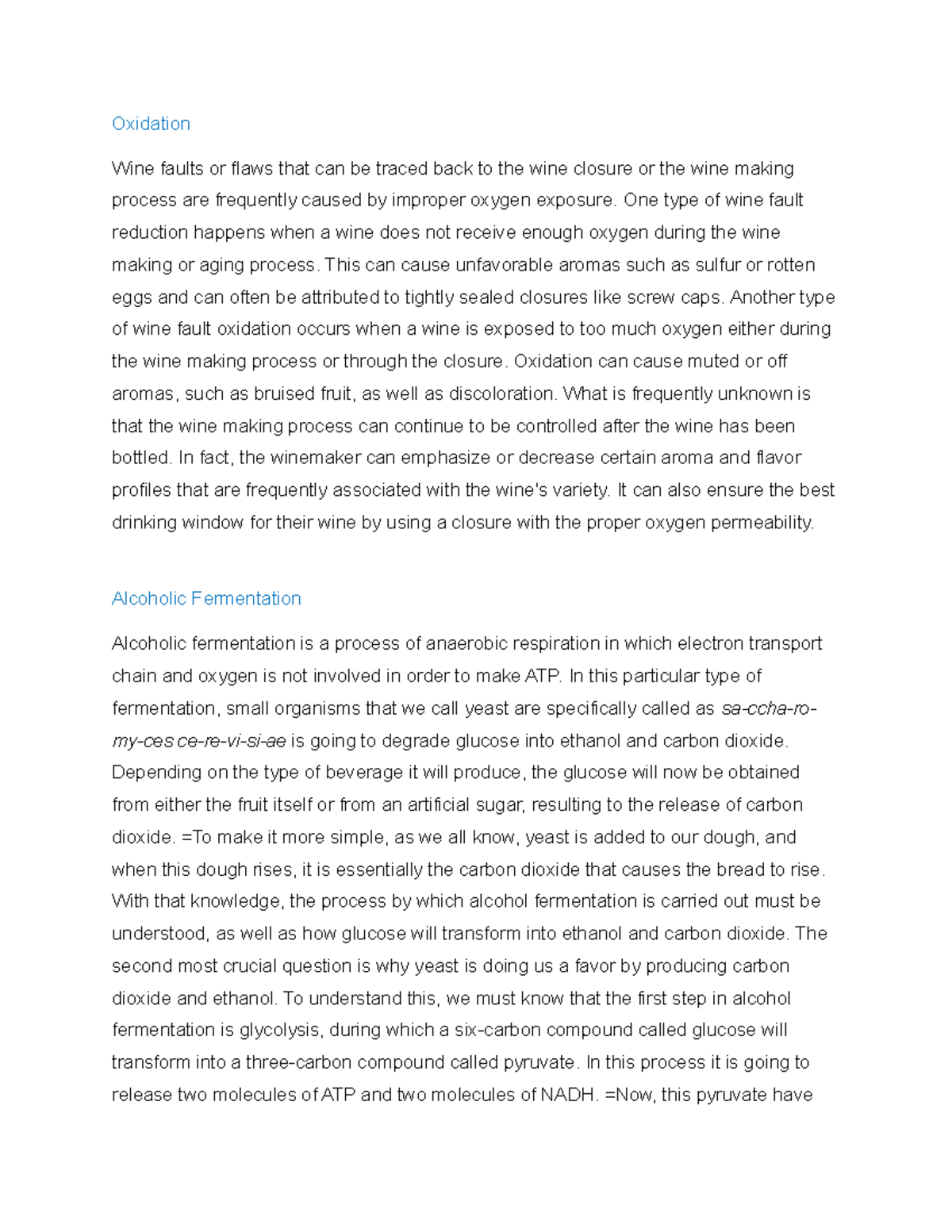 Wine Making Mechanism - Oxidation Wine faults or flaws that can be ...