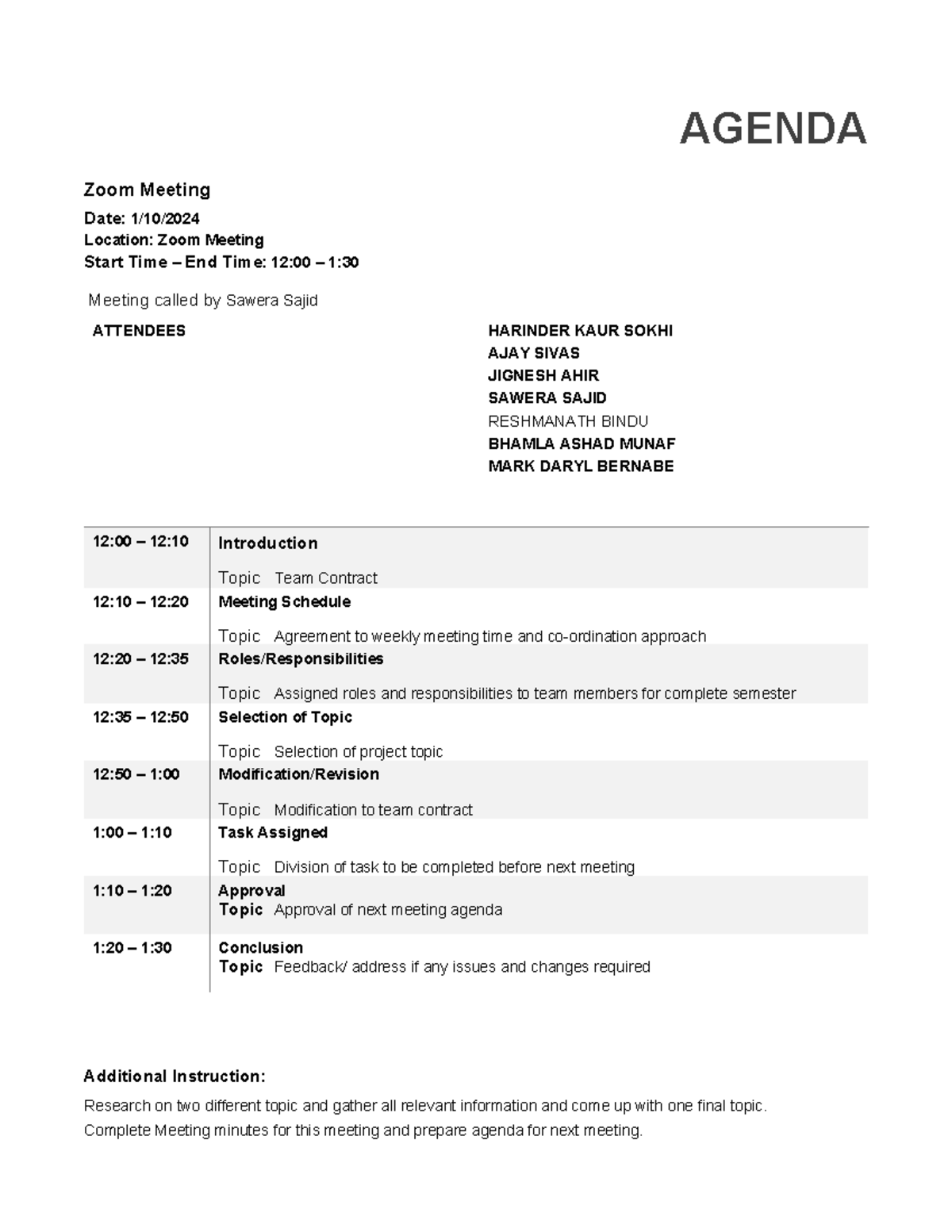 Agenda Week 1 Wednesday zoom - AGENDA Zoom Meeting Date: 1/10/ Location ...