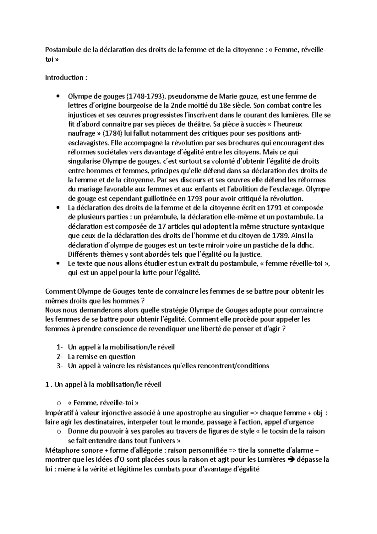 Femme réveille toi - Postambule de la déclaration des droits de la ...