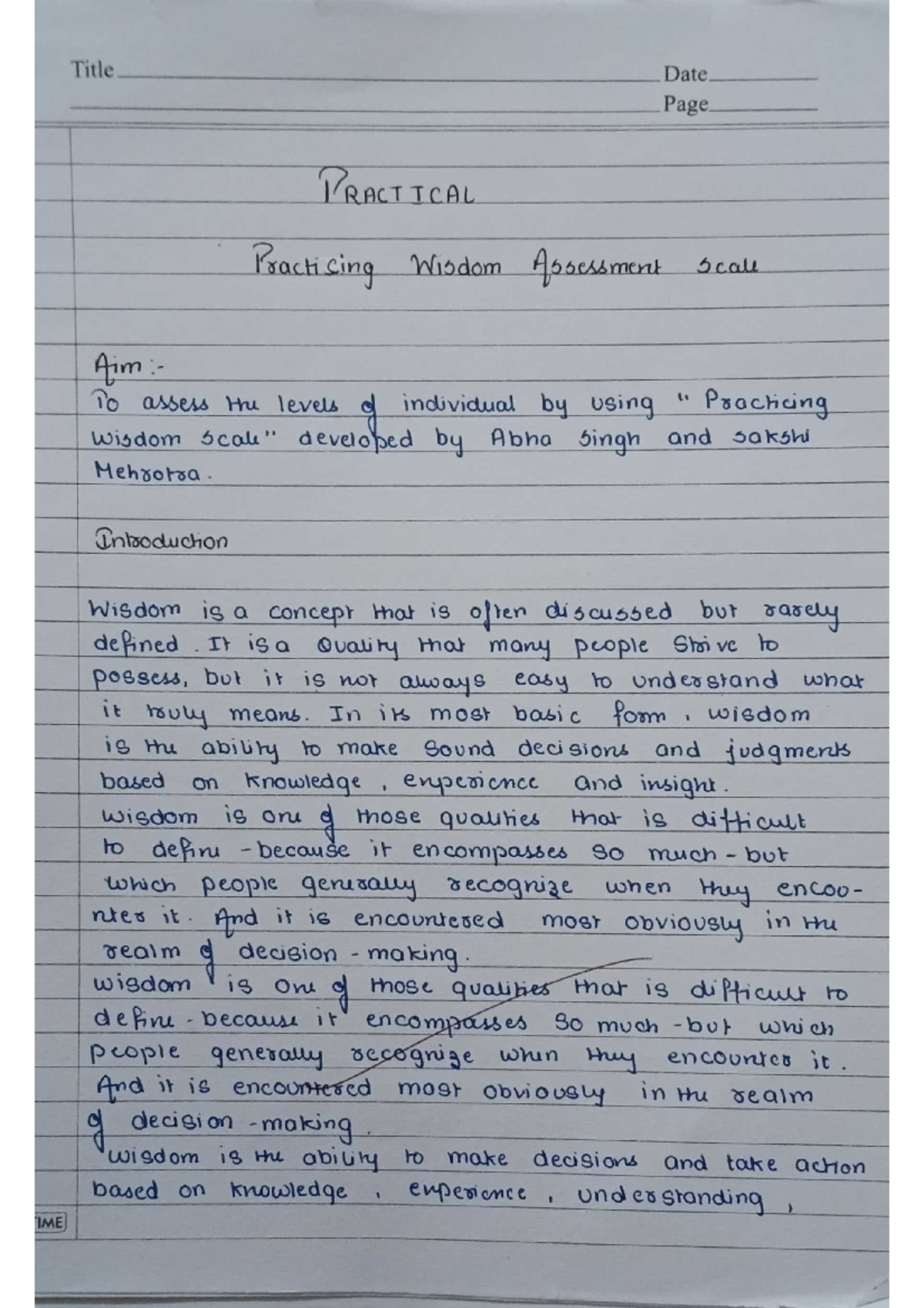 Practicing Wisdom Scale - Clinical Psychology - Studocu