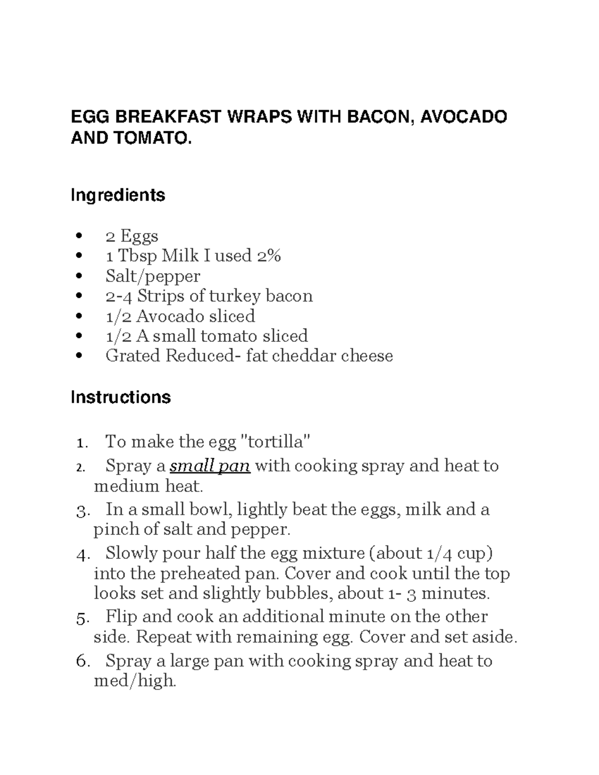 Nutrition Group Discussion healthy recipes assignment - EGG BREAKFAST ...