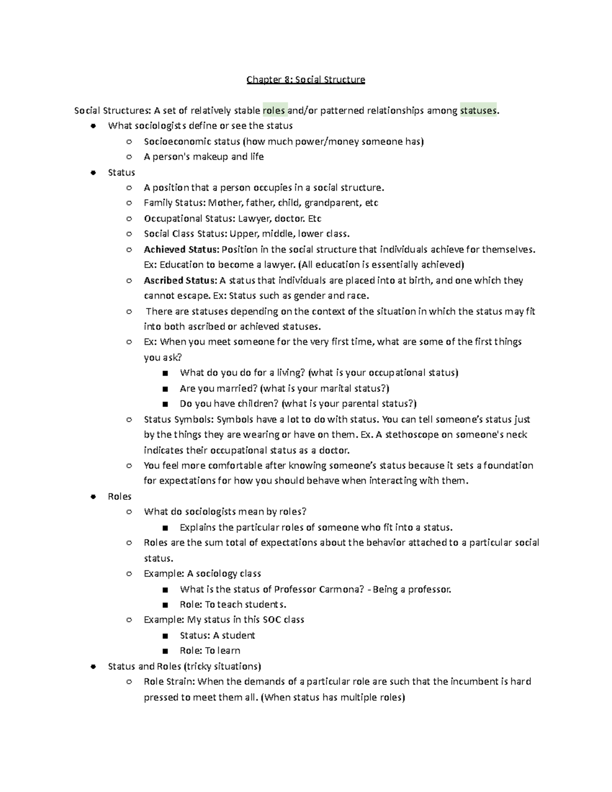 Chapter 8 Social Structure - Chapter 8: Social Structure Social ...