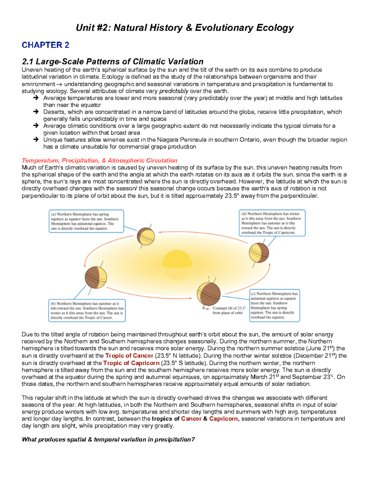 Ecology Unit #2 - Textbook notes. - Unit #2: Natural History ...