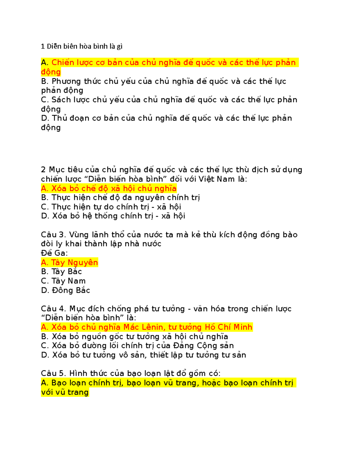 Câu hỏi ANQP - yuuuu - 1 Diễễn biễến hòa bình là gì A. Chiến lược cơ ...