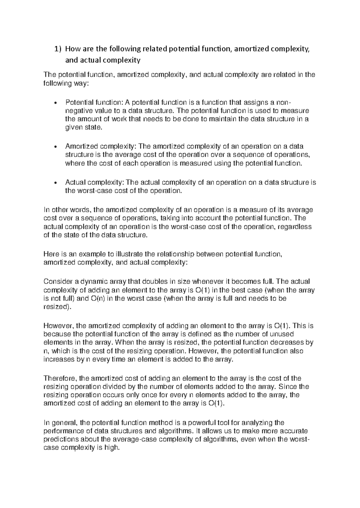 designa dn analysis of algorithms - 1) How are the following related ...