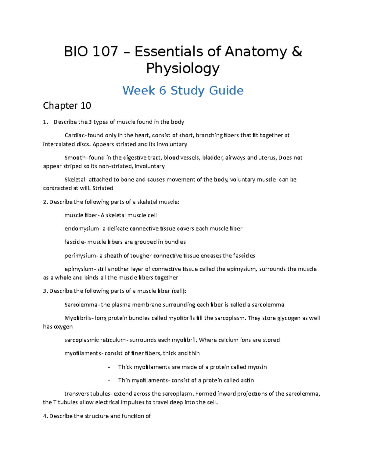 Chapter 10- Anatomy - BIO 107 – Essentials of Anatomy & Physiology Week ...