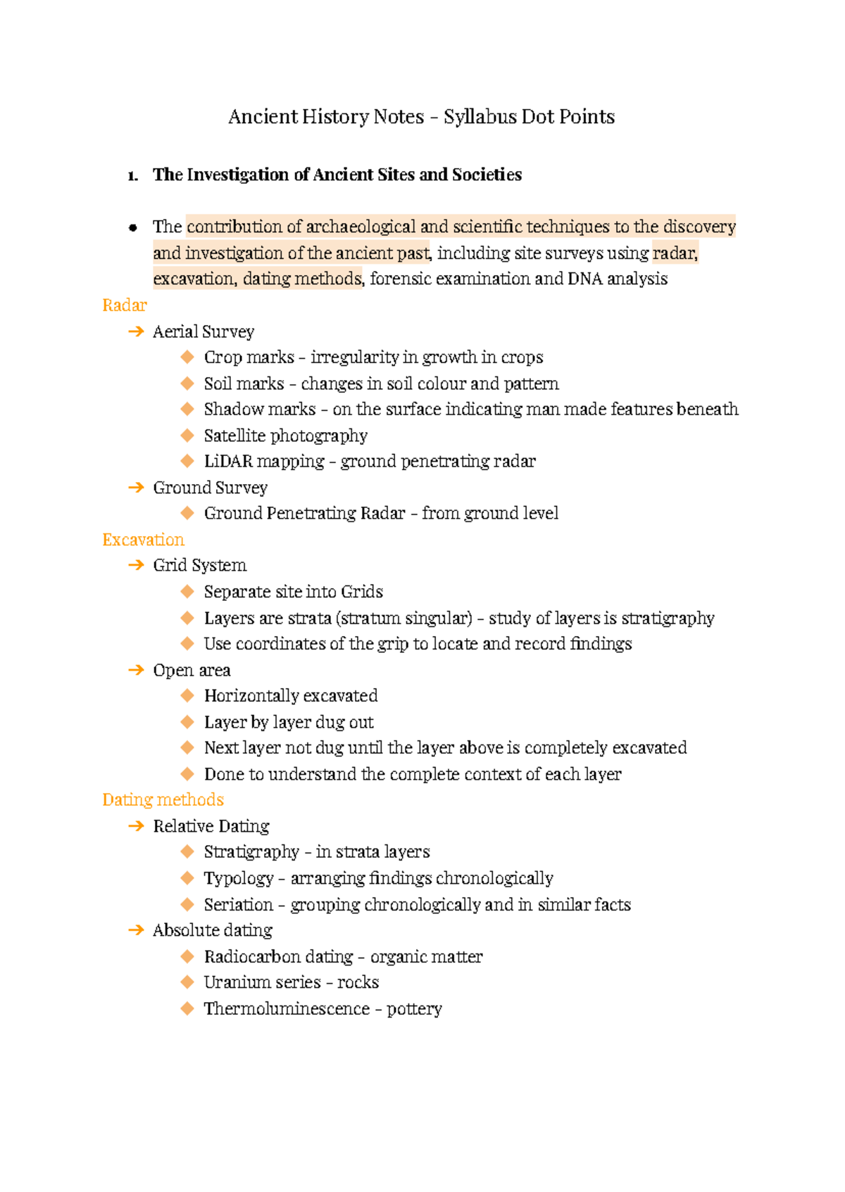 Ancient History Notes - Syllabus Dot Points - Studocu