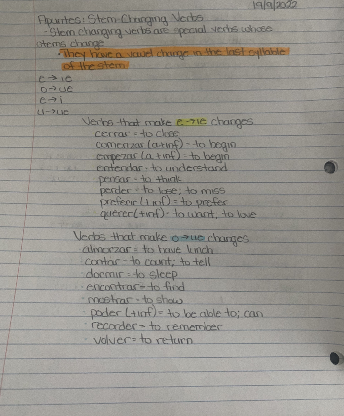 Spanish 4 Stem Changing Verbs Notes - Studocu