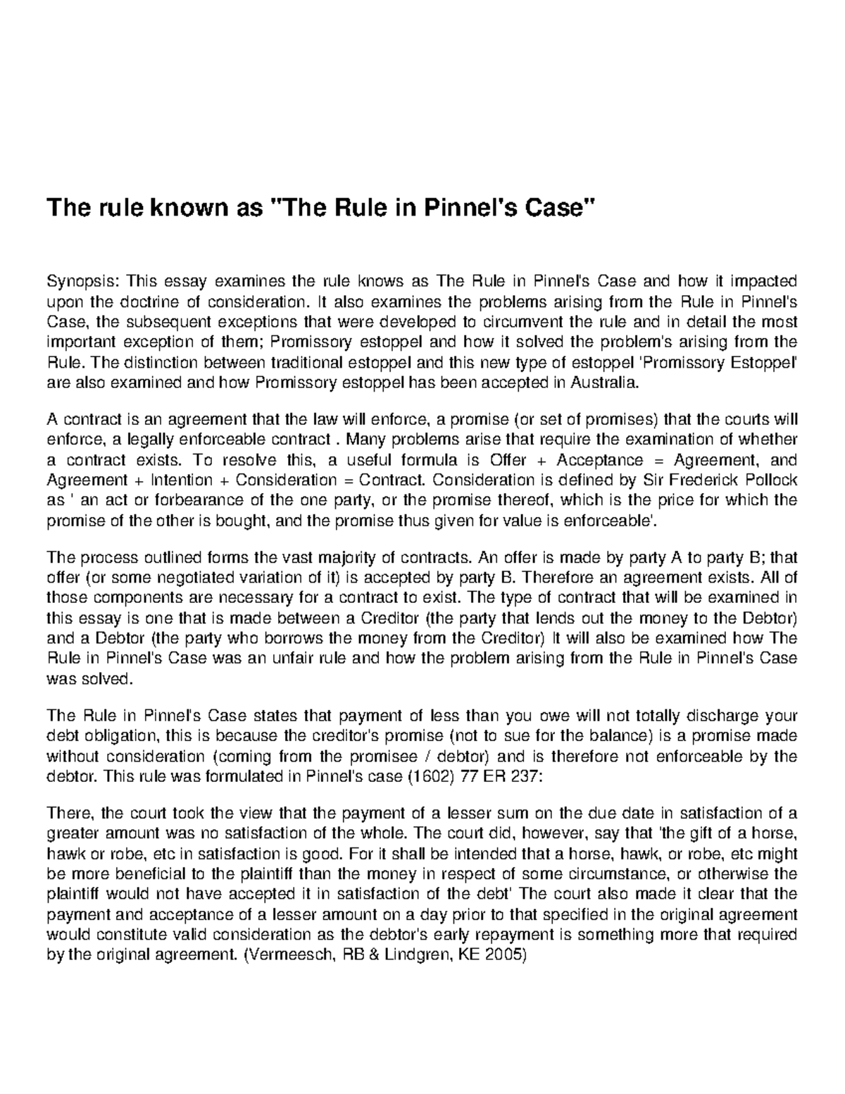 The rule known as The Rule in Pinnel s Case - The rule known as "The ...