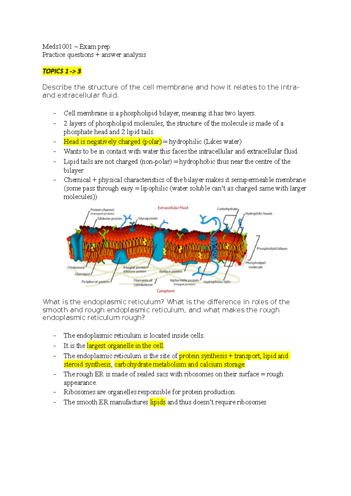 Meds1001 exam prep - Notes for 1st year exam preparation with practice ...