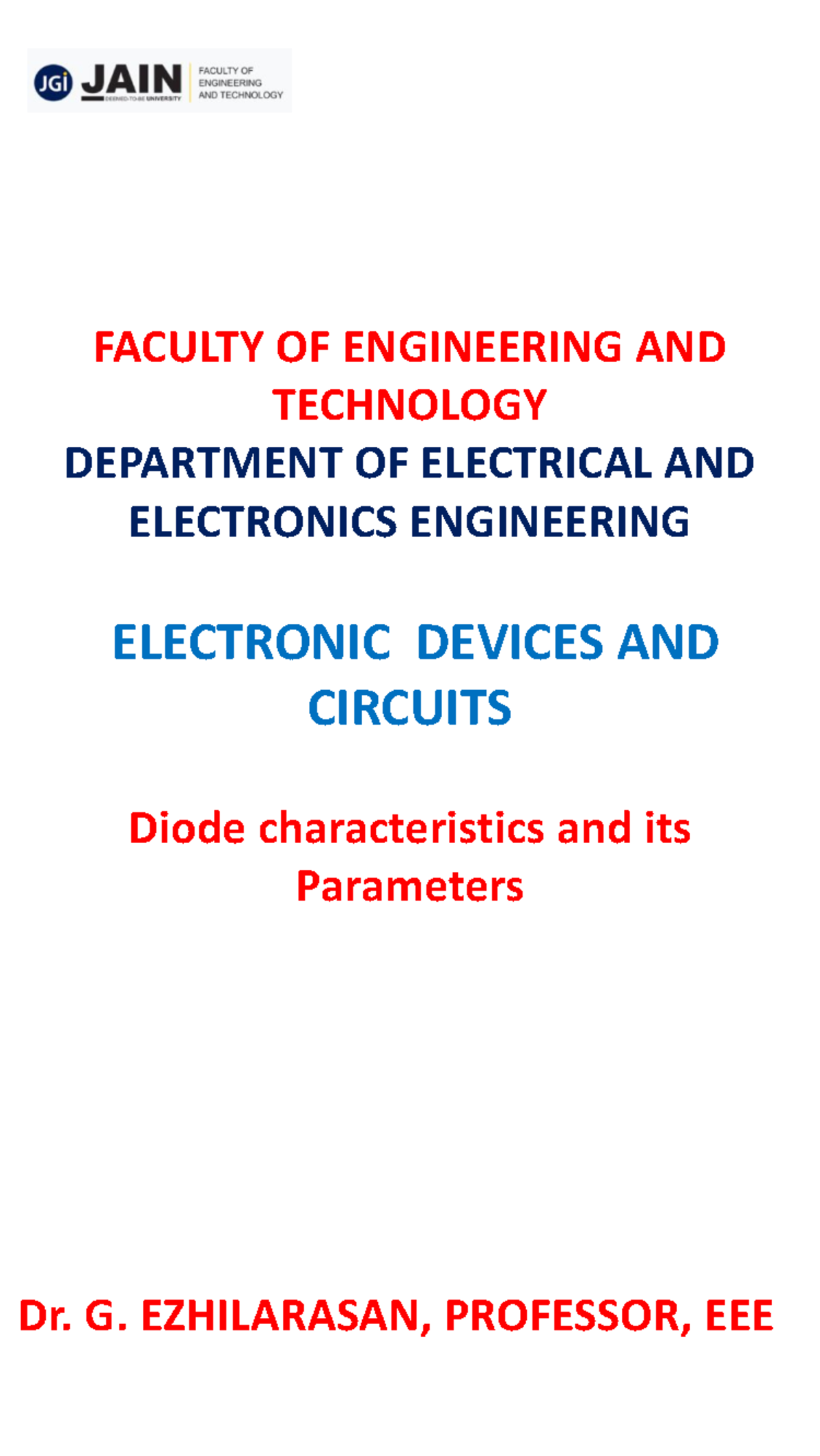 Diode characteristics and parameters - FACULTY OF ENGINEERING AND ...