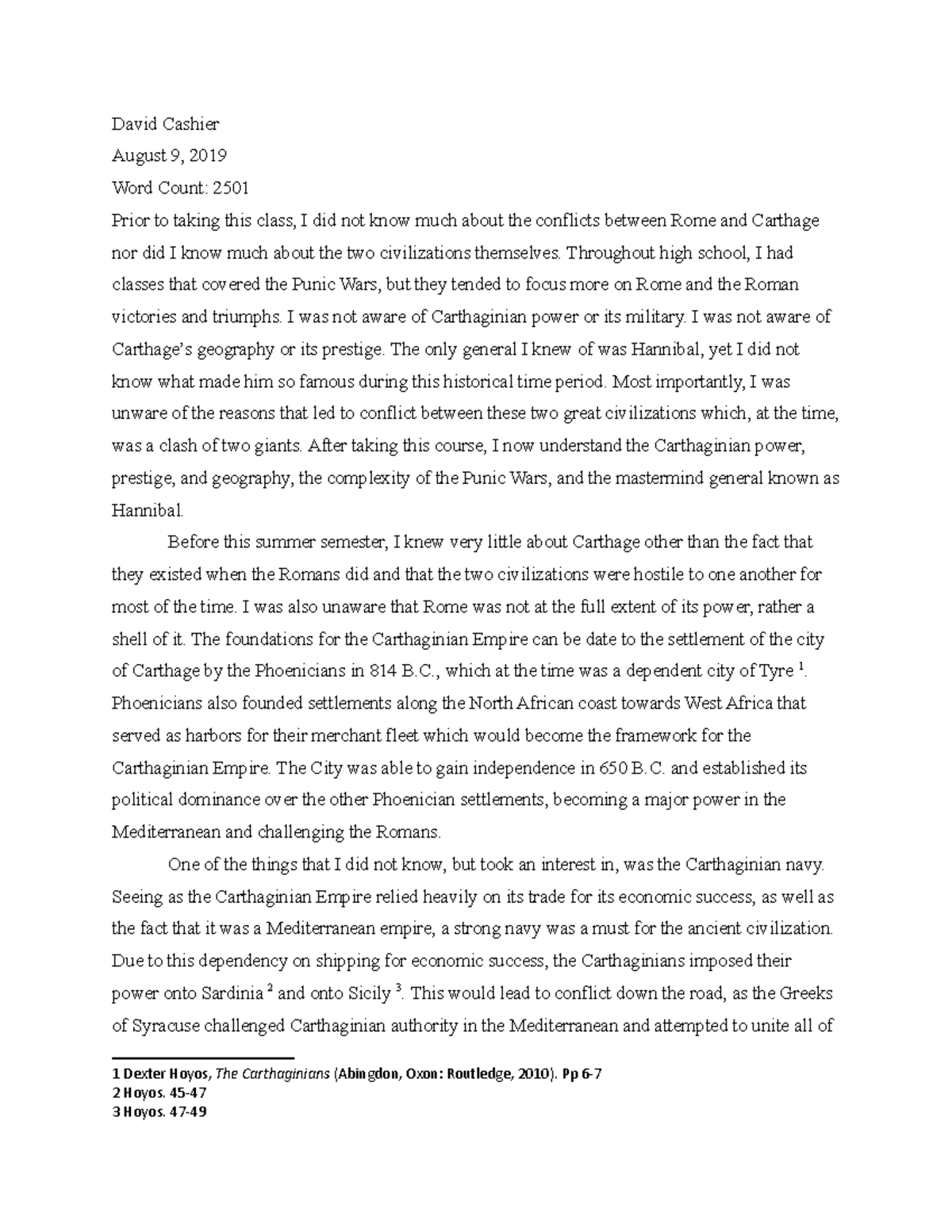 Carthage Paper - The final essay dealing with the course and its ...