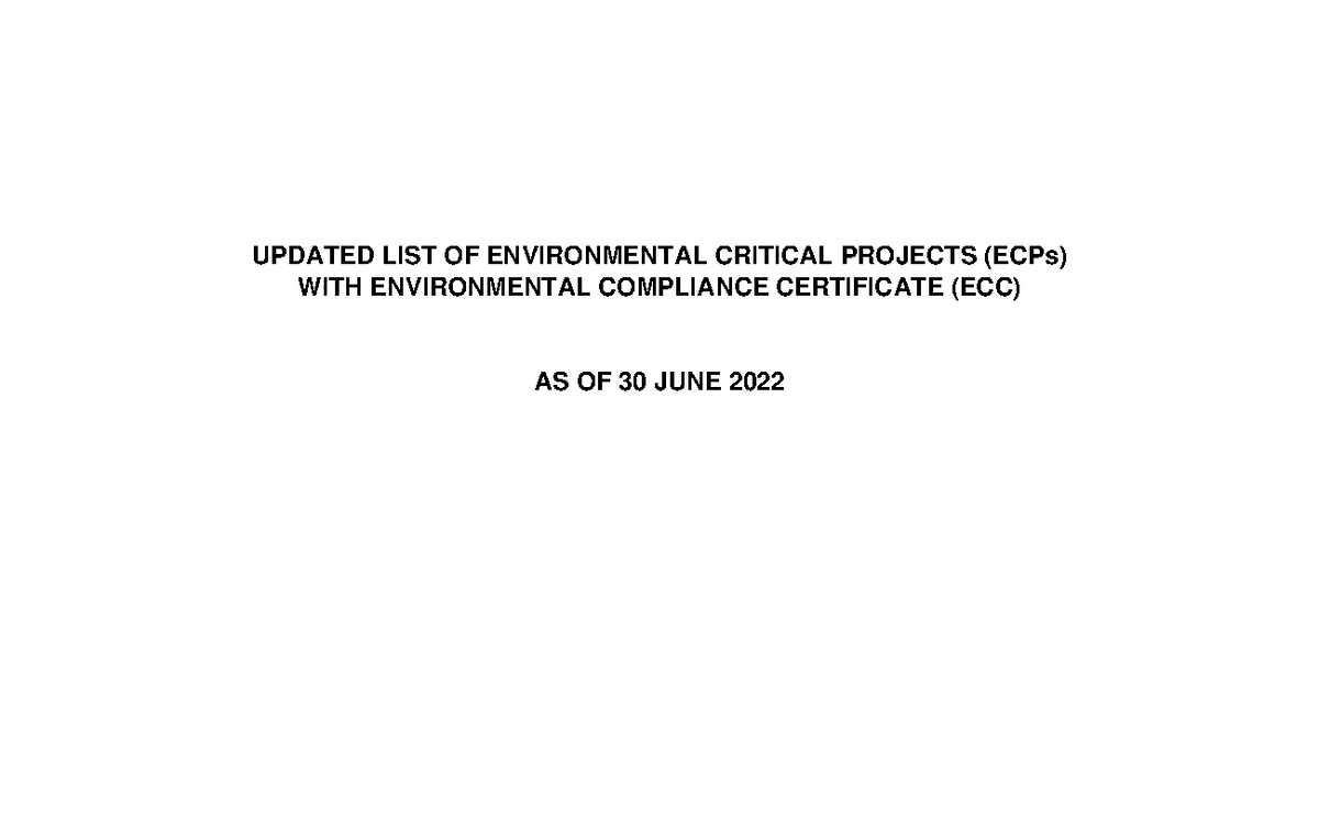 Updated LIST OF Environmental Critical Projects AS OF JUNE 30 2022 ...