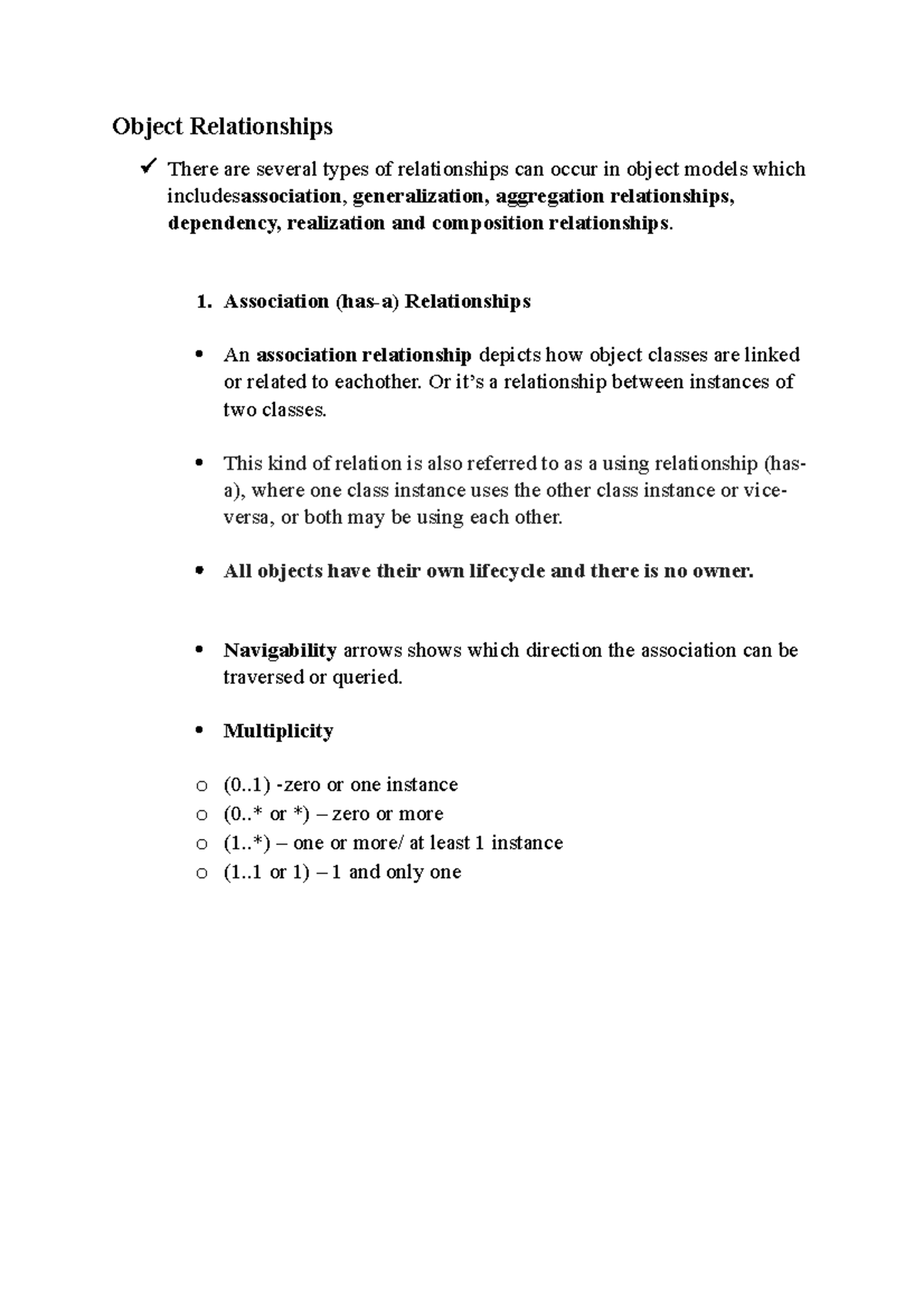 OOP4 - N/A - Object Relationships There are several types of ...
