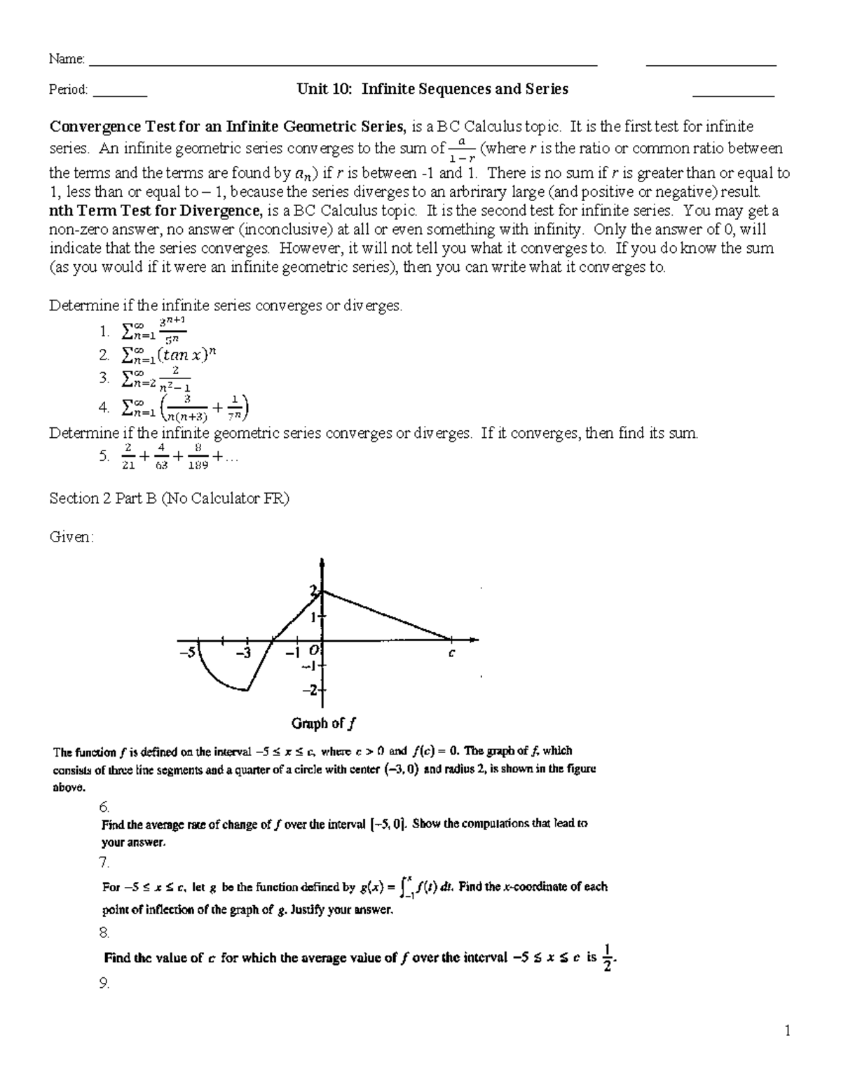 AP Calculus BC Unit 10 Practice Name Studocu