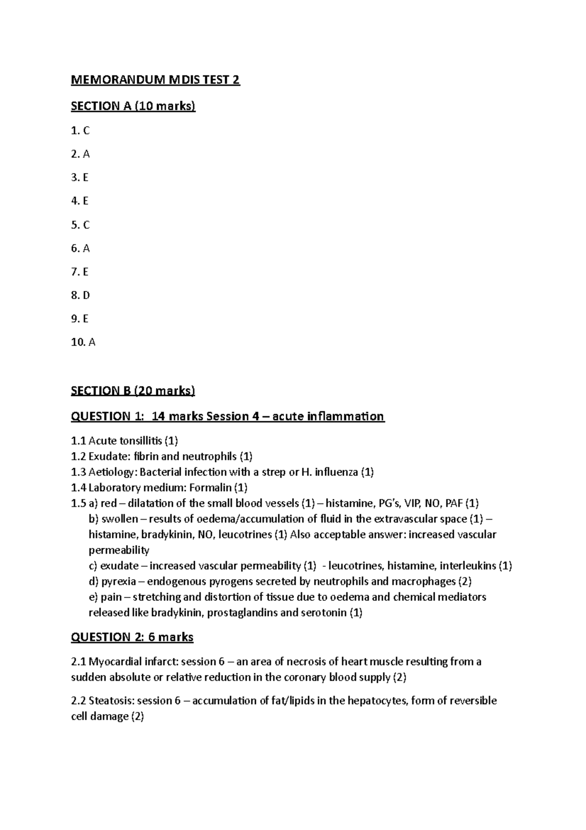 TEST 2 2018 - MEMORANDUM MDIS TEST 2 SECTION A (10 marks) 1. C 2. A 3 ...