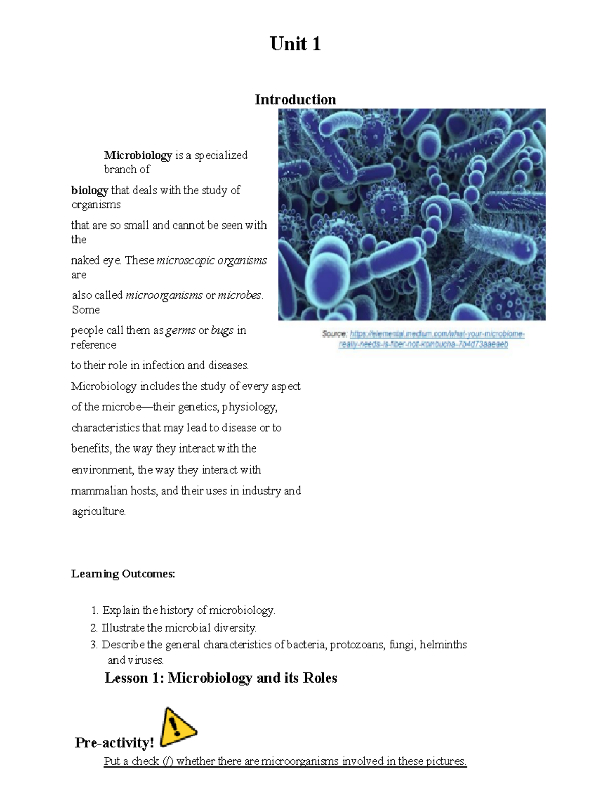 Lesson 1-2 - ms.alejar - Unit 1 Introduction Microbiology is a ...