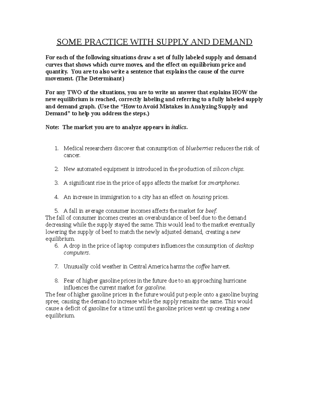 Copy of Supply and Demand Equilibriums Practice VSS 2020 - SOME ...