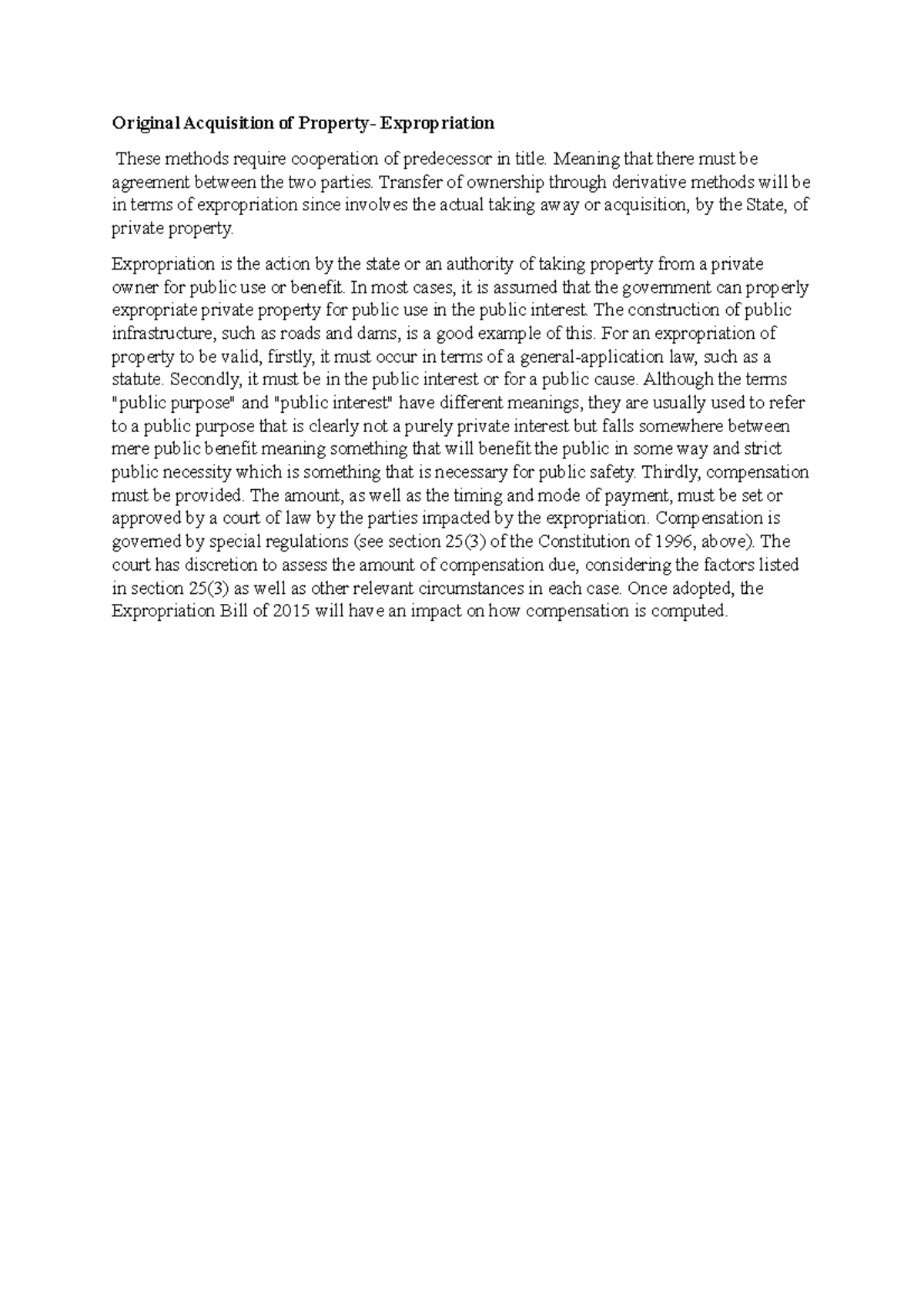Original Acquisition of Property- Expropriation - Meaning that there ...